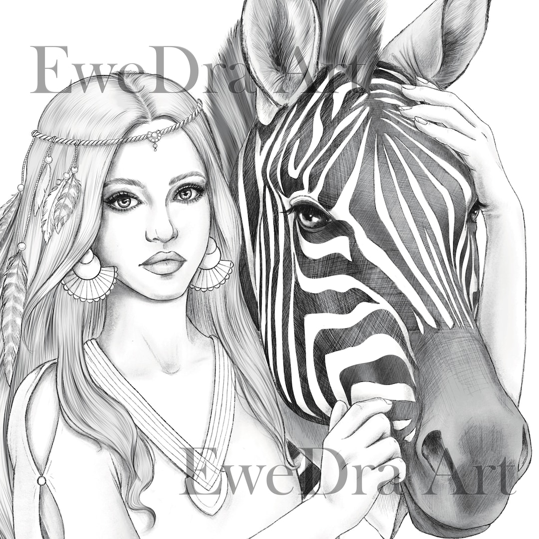 Lady Zebra - Ewedra Art, Coloring Page for Adults, Woman With Zebra ...