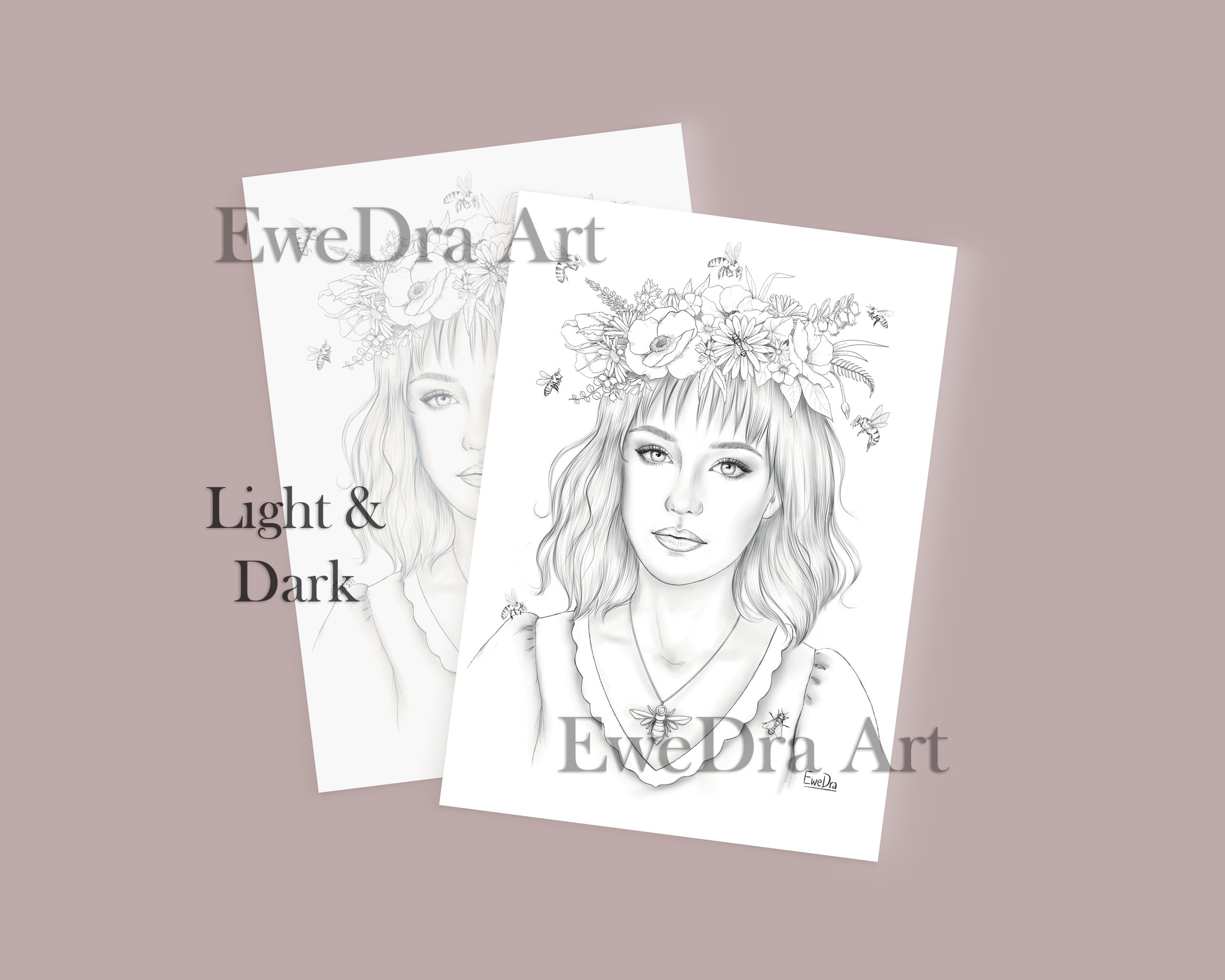 Bee's Friend Ewedra Art Coloring Page for Adults Woman - Etsy