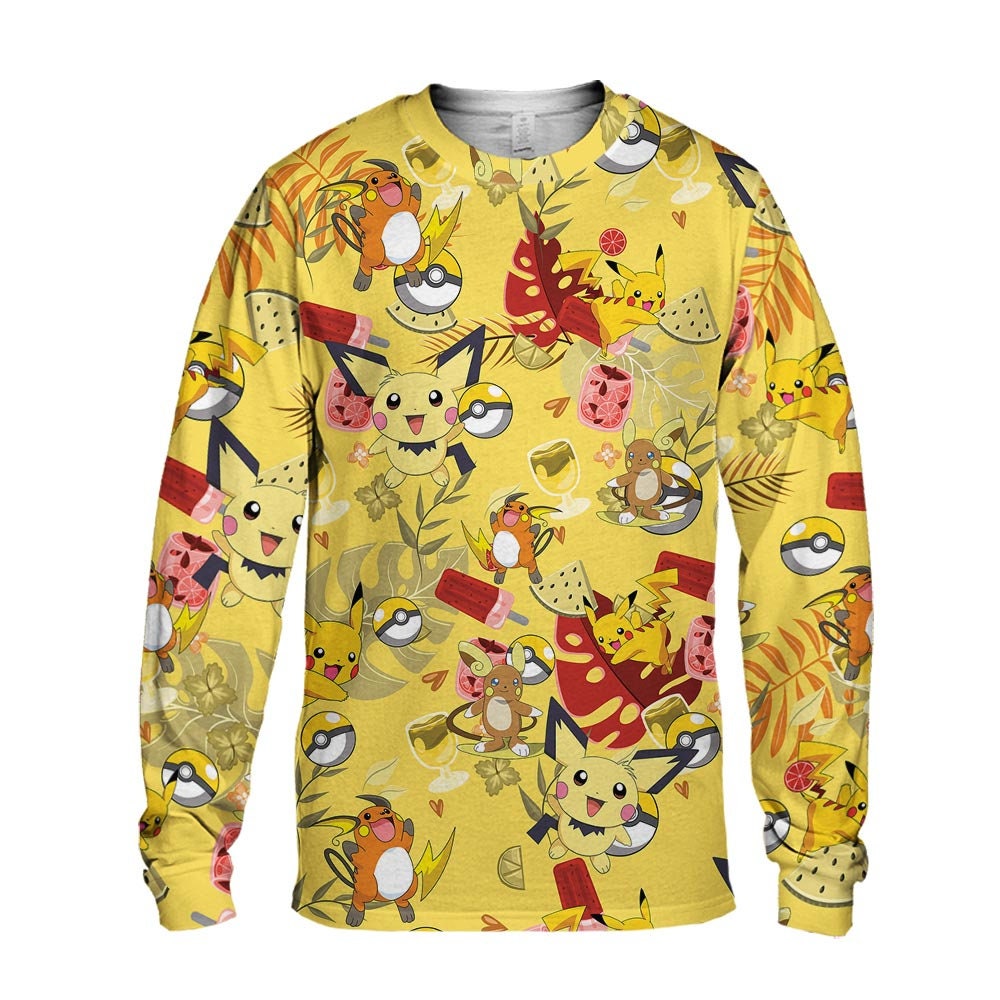 PKM Pika Hawaiian Pattern Hawaii Shirt, Aloha Anime Raichu Button Up ...