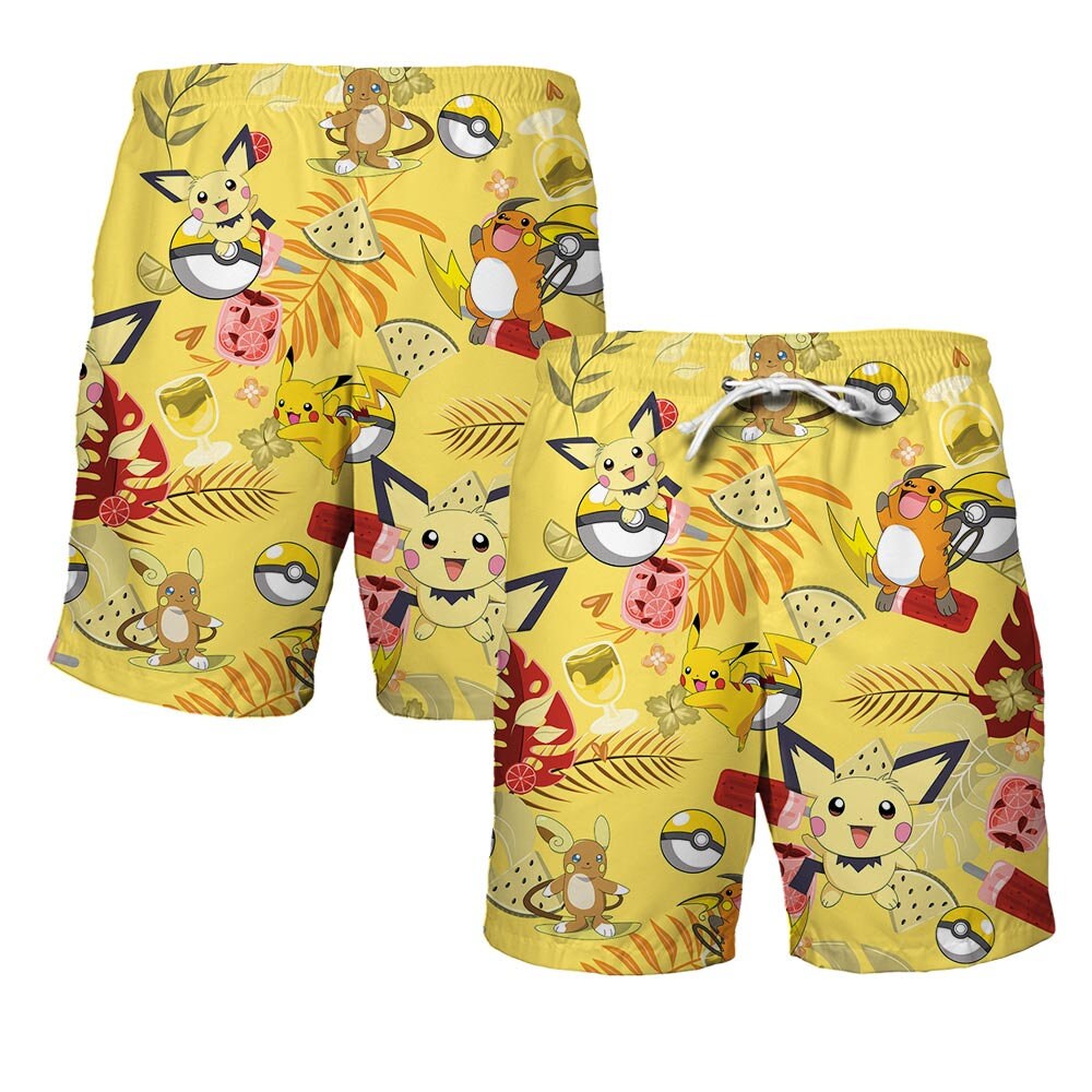 PKM Pika Hawaiian Pattern Hawaii Shirt, Aloha Anime Raichu Button Up ...
