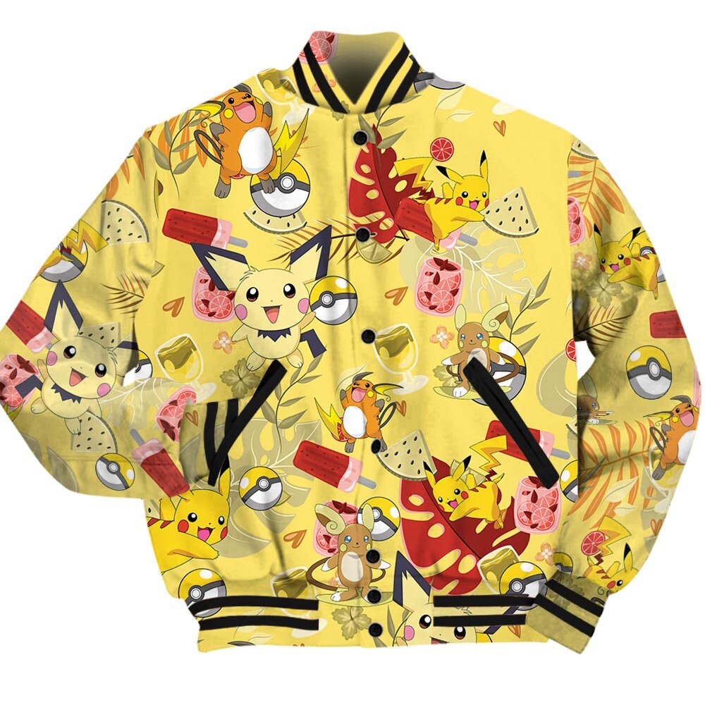 PKM Pika Hawaiian Pattern Hawaii Shirt, Aloha Anime Raichu Button Up ...