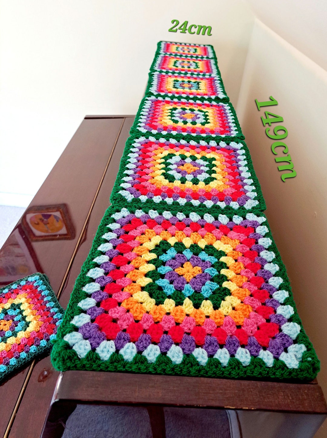 Upright PIANO RUNNER: Colourful Crochet Granny Square. - Etsy