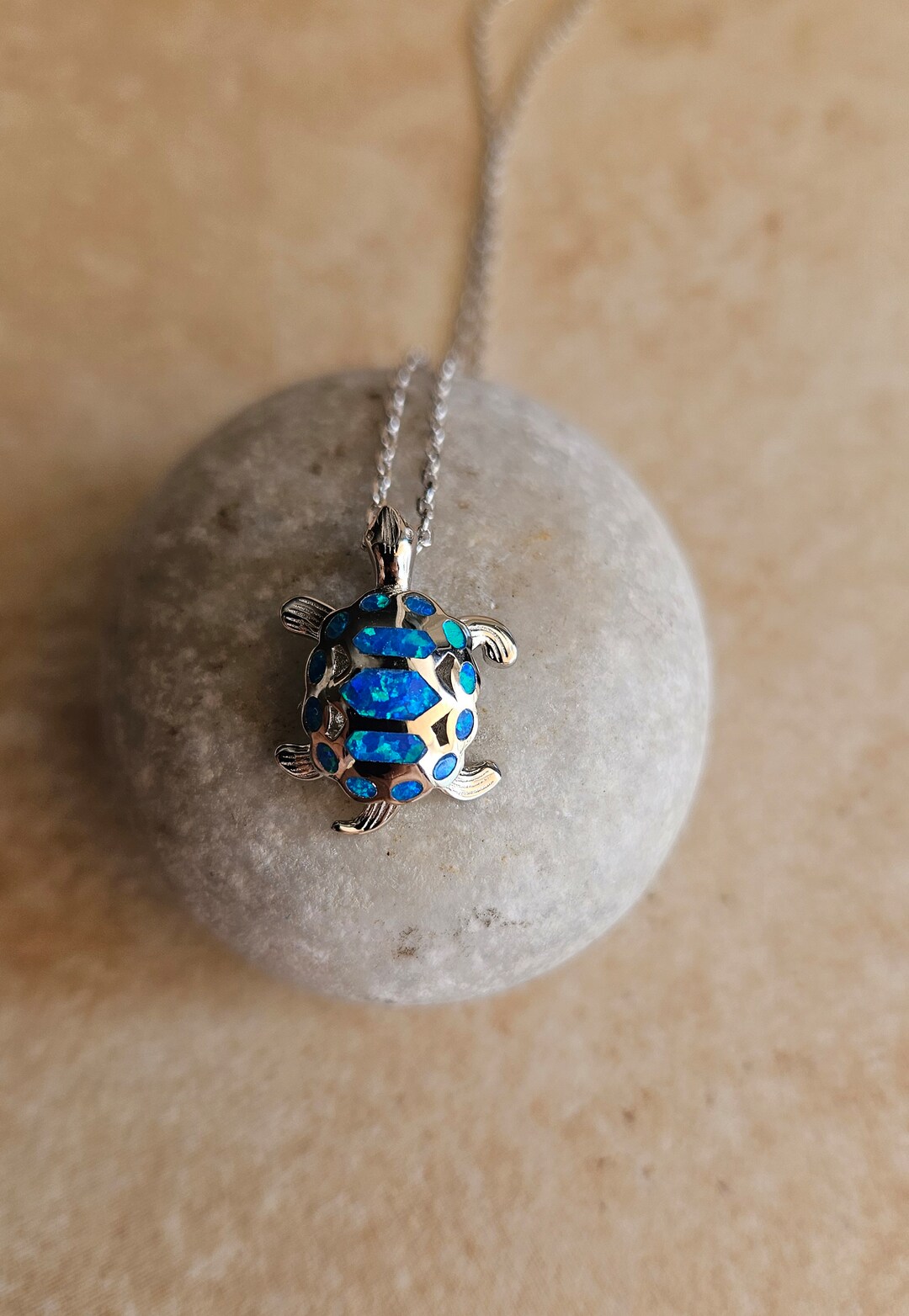 Turtle Silver Necklace With Opal, Gift for Her , Schildkroten-halskette ...