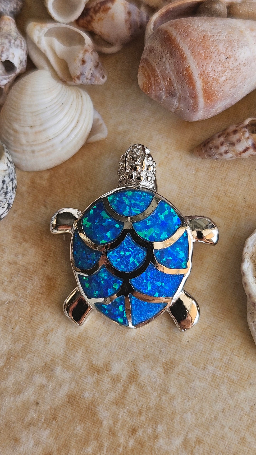 925 Silver Medallion Turtle Shape With Opal, Present for Her ...
