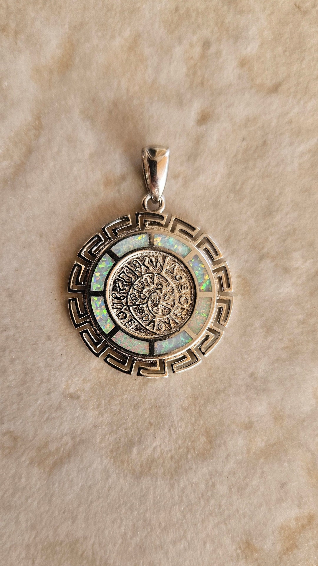 Silver Ancient Greek Medallion With White Opal, Greek Jewelry ...