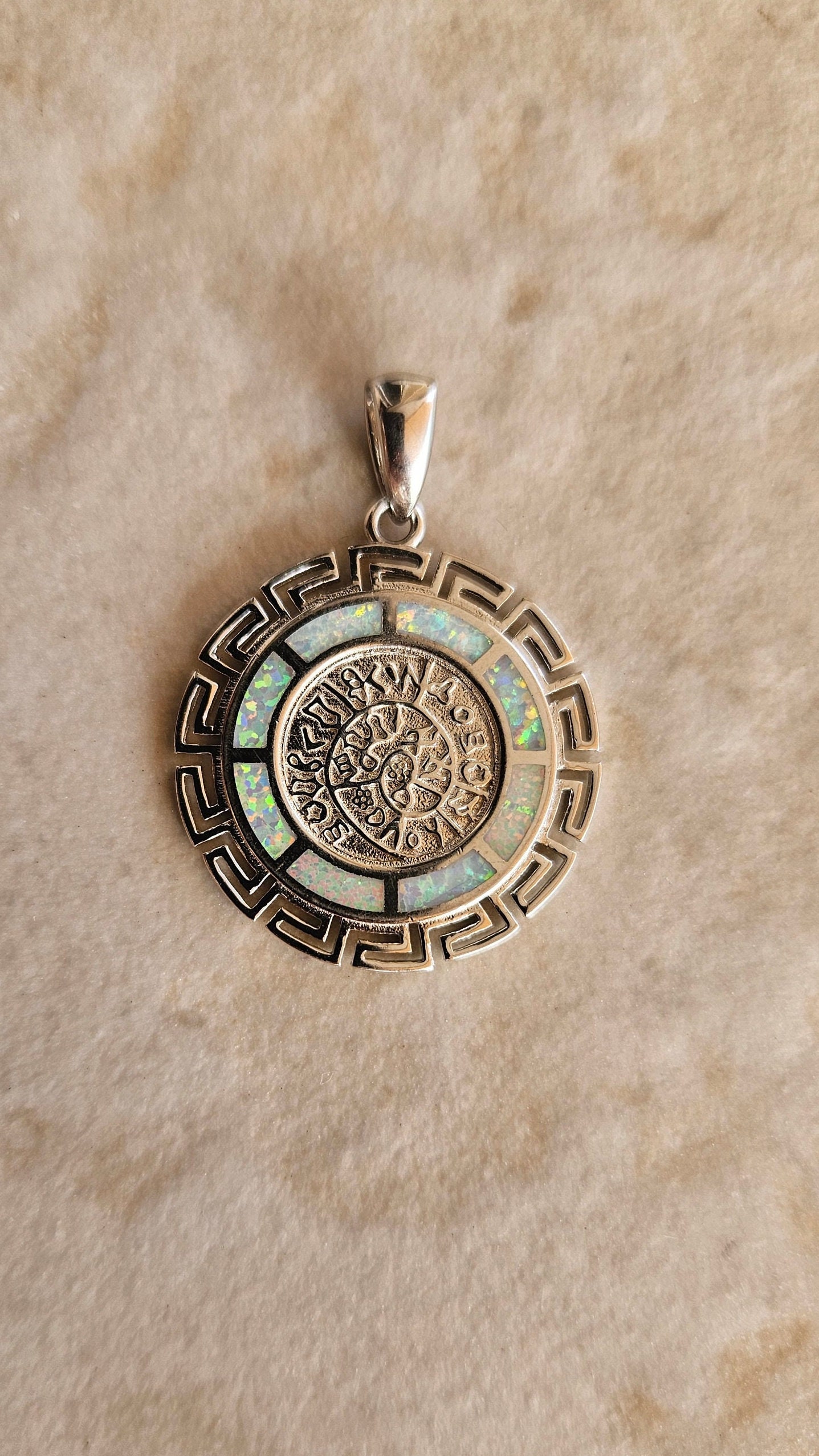Silver Ancient Greek Medallion With White Opal, Greek Jewelry ...