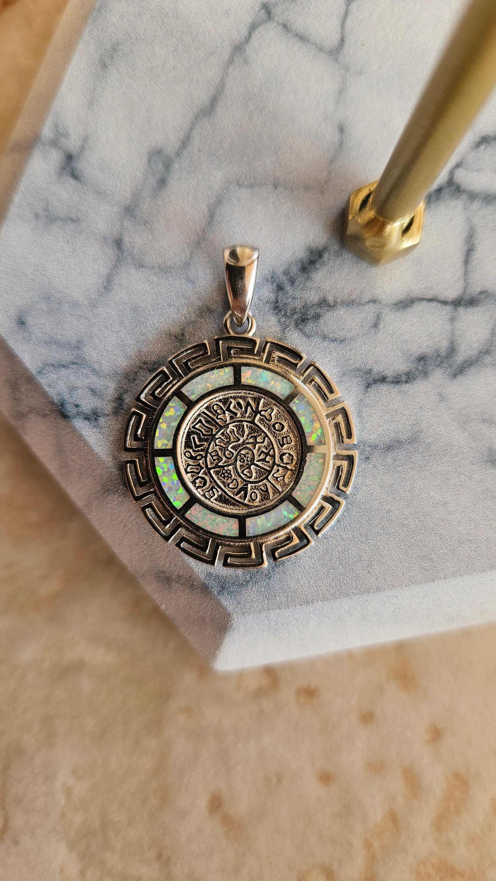 Silver Ancient Greek Medallion With White Opal, Greek Jewelry ...