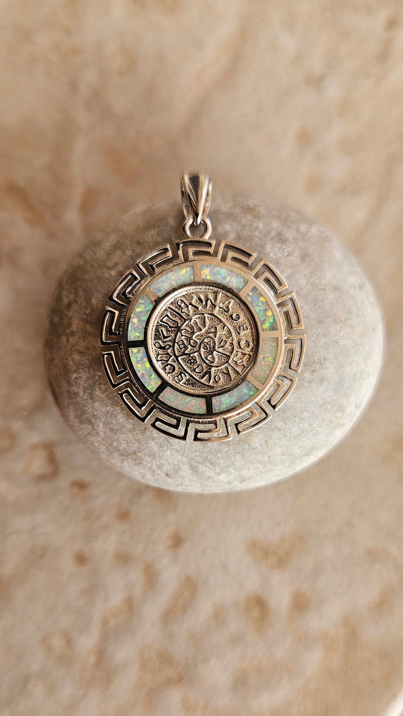 Silver Ancient Greek Medallion With White Opal, Greek Jewelry ...