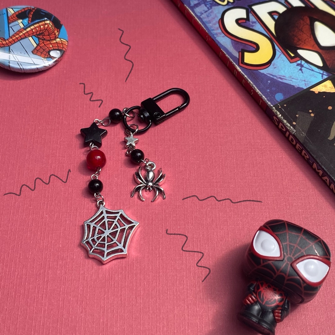 Miles Morales Spiderman Spiderverse Keychain Charm Red Black - Etsy