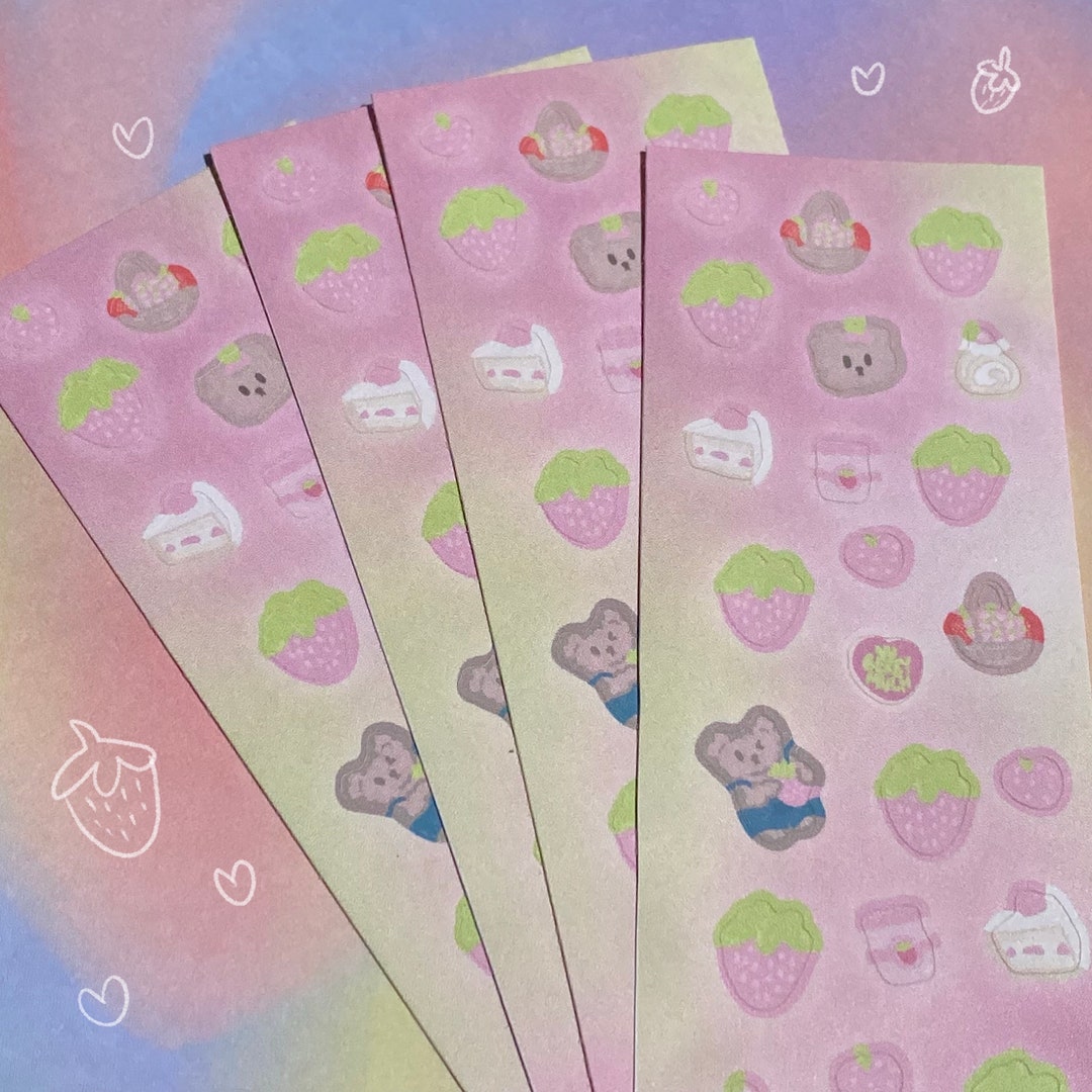 Strawberry Deco Sticker Sheet Cake Bear kpop Toploaderpennysleeve ...