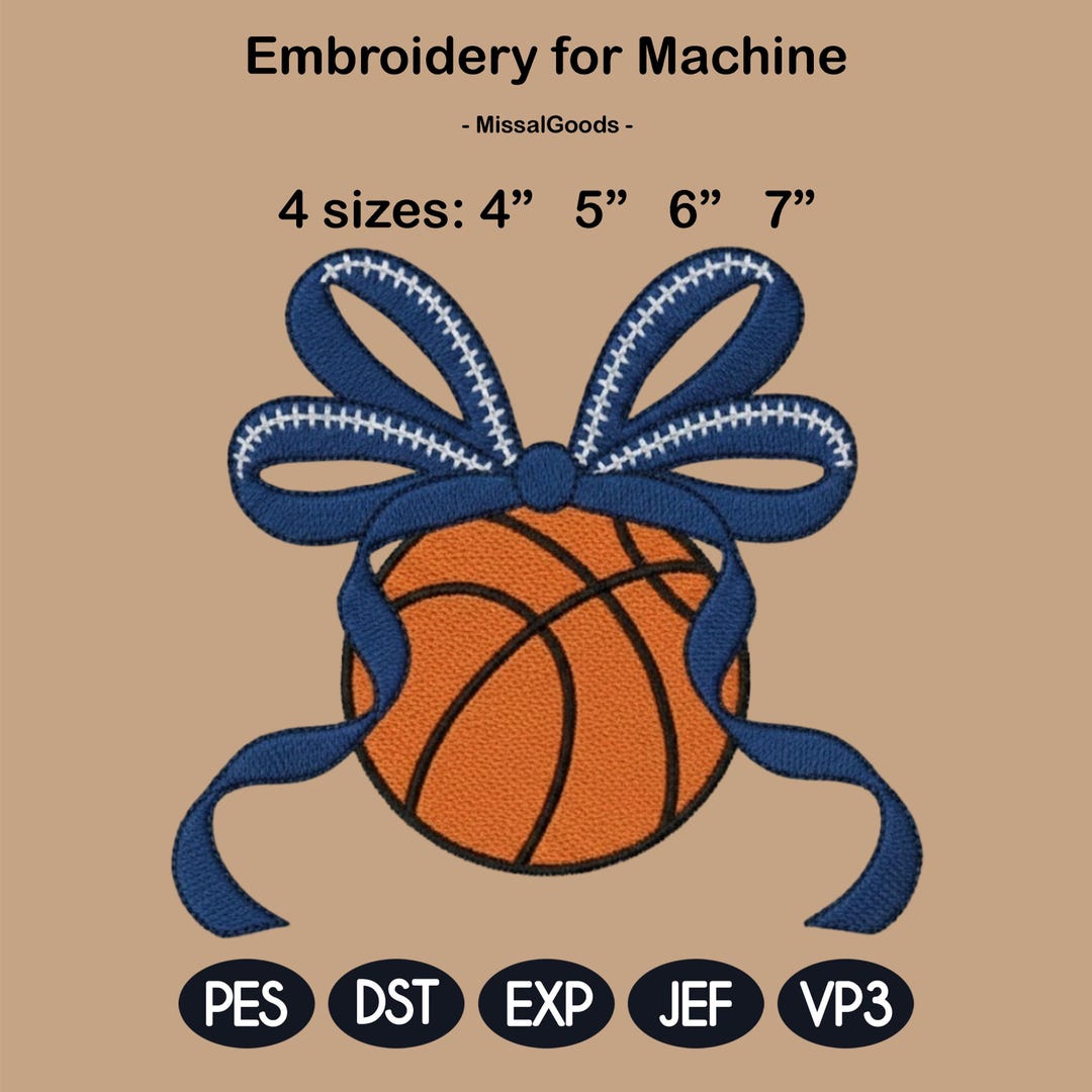 Basketball With Bow Embroidery Design, Cute Sports Ball Machine ...