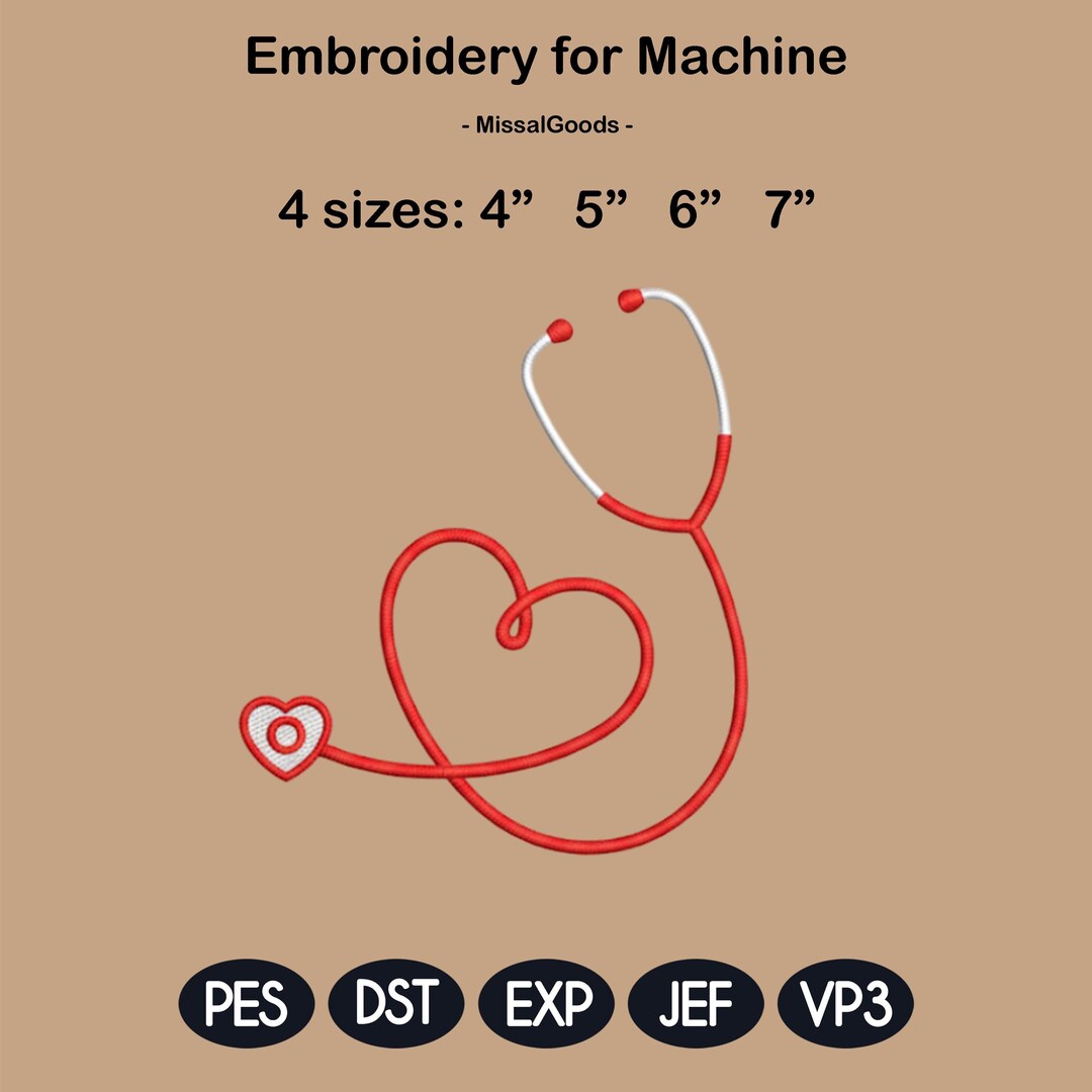 Heartbeat Stethoscope Embroidery Design, Stethoscope Heartbeat ...