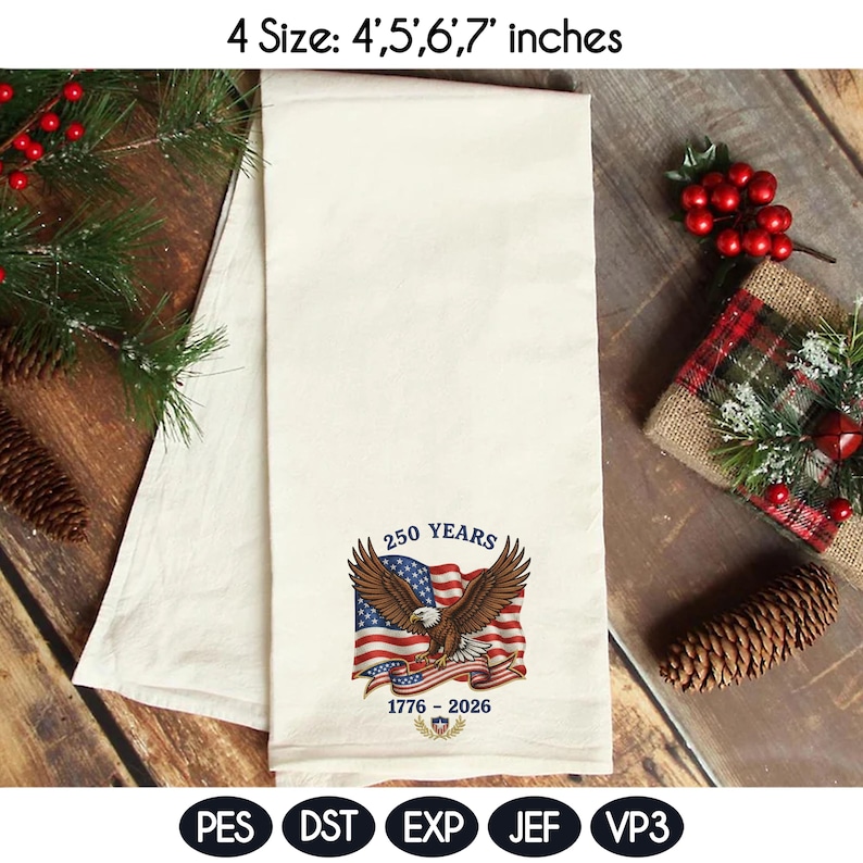 Eagle Flag Embroidery Design, USA 250 Years Patriotic Eagle, America ...