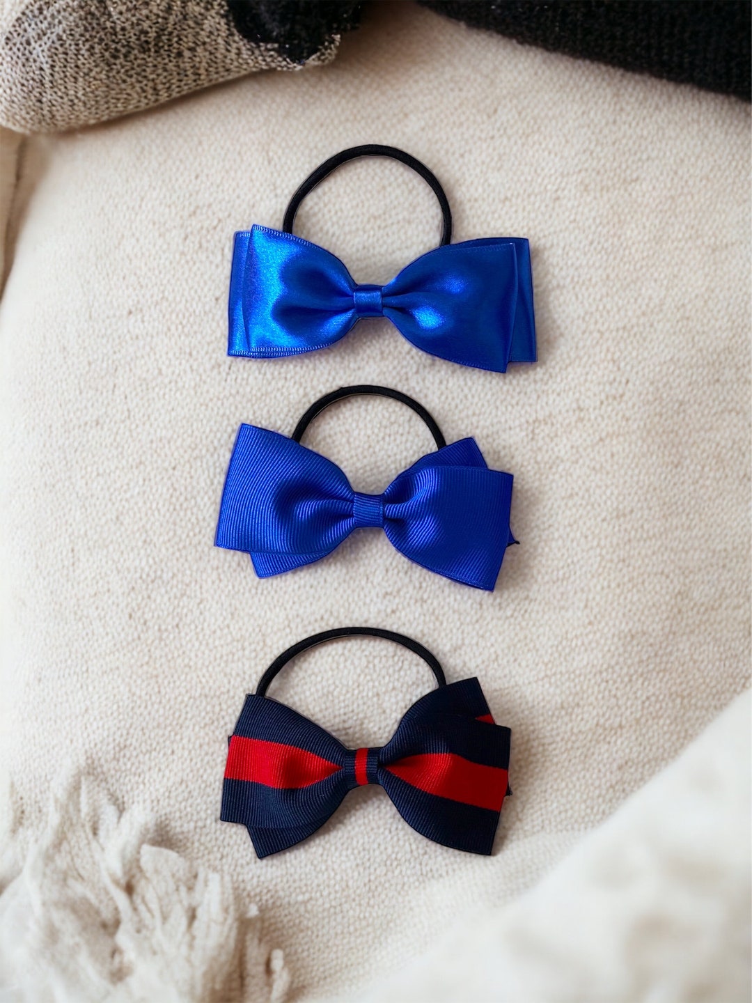 Set of 2/ School Uniform Hair Bow/pony Tail School Hair Ties/ Navy Blue ...