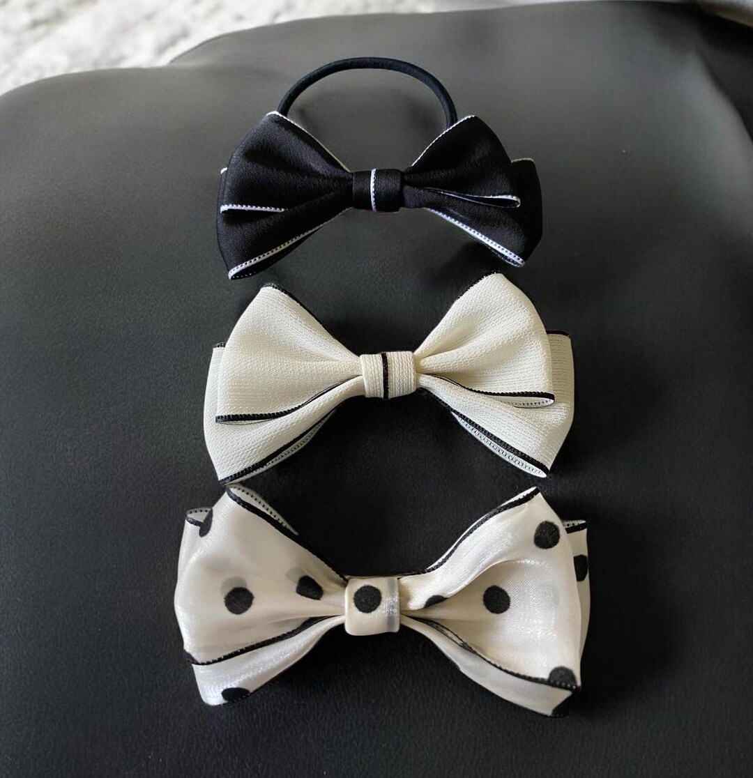 Classic Black and White Double Hair Bow/polka Dot Hair Bow/gift for Her ...
