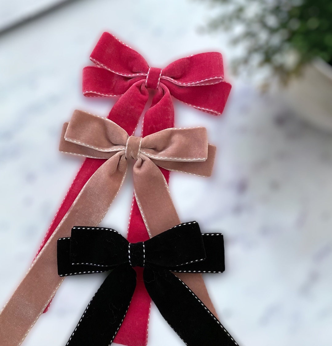 Long Tail Velvet Hair Bow/black Velvet Hair Bow/pink Velvet Hair Bow ...