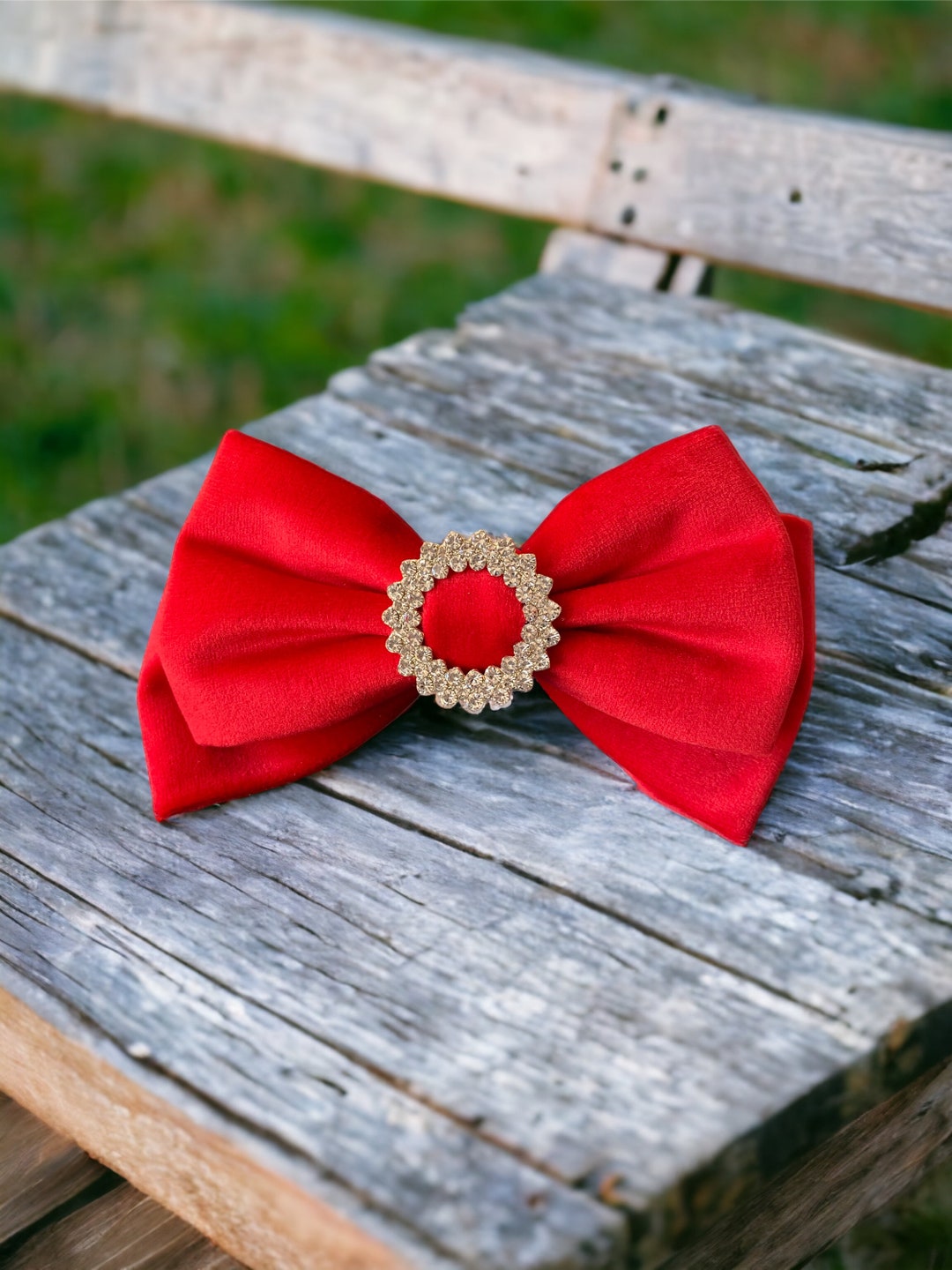 Large Red Velvet Hair Bow With 2 Rows Rhinestone Centrepiece/ Red ...