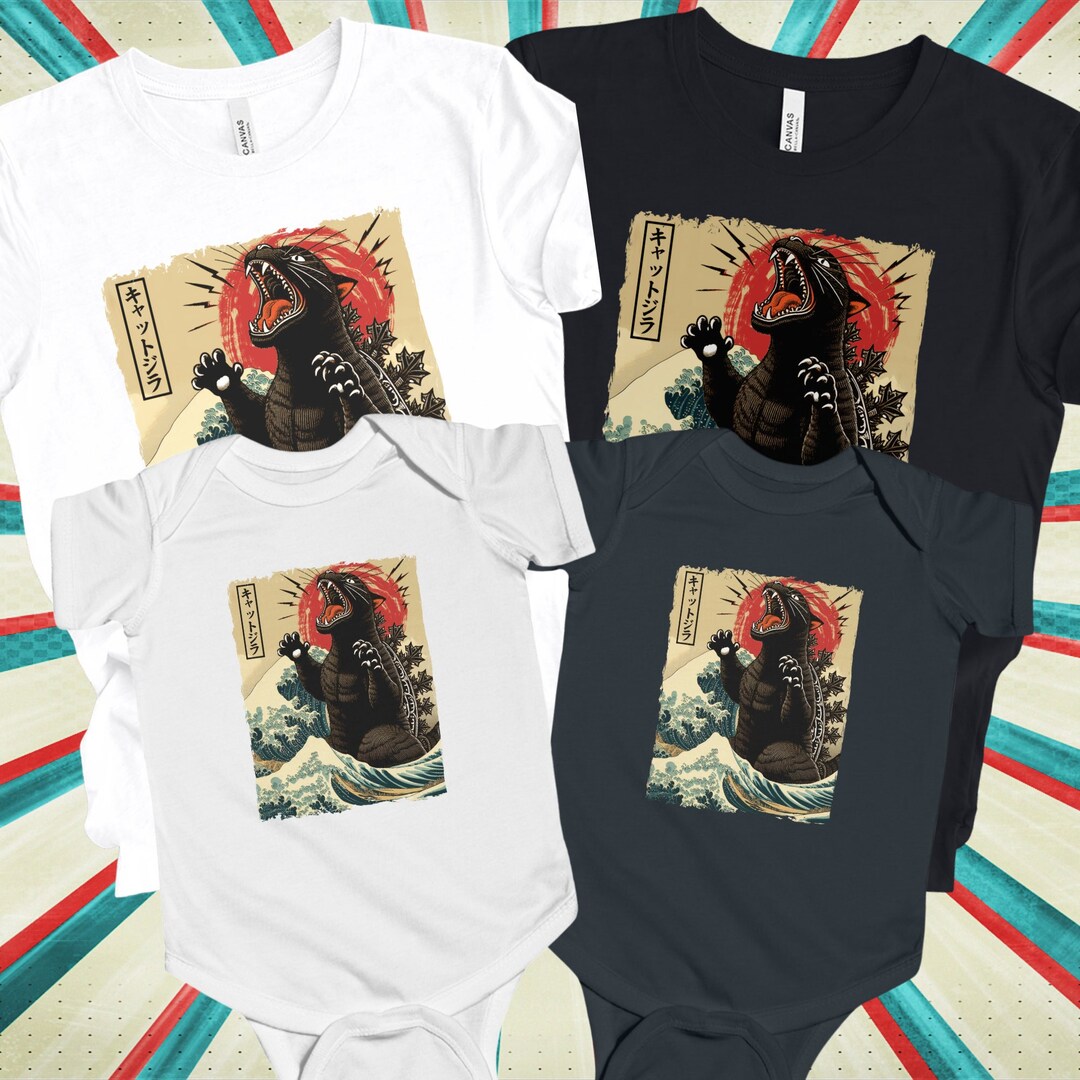 Catzilla Cat Japanese Art, Funny Cat Gifts for Baby Kids T-shirt, Crazy ...