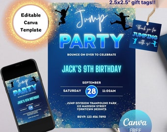 EDITABLE Jump Party Invitation, Trampoline Park Birthday Invitation ...
