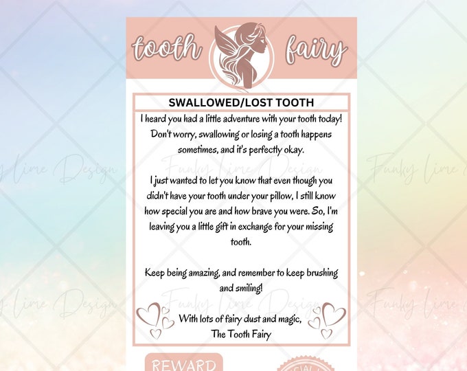 Swallowed Tooth Fairy Letter: Lost Tooth Certificate (instant Download ...