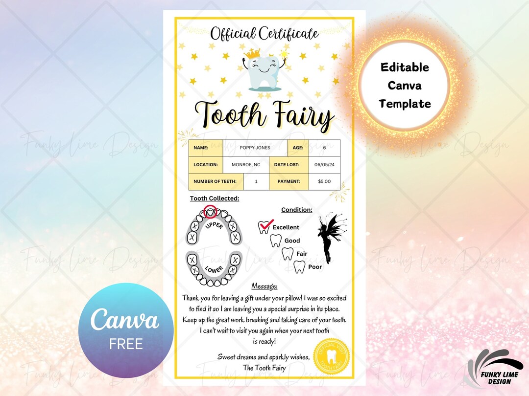 Editable Tooth Fairy Receipt Printable Certificate, First Tooth Lost ...