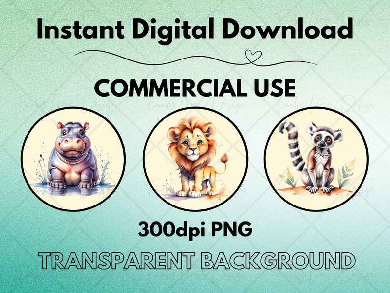 16 Cute Jungle Animals Clipart, Safari Baby Animal PNG, Watercolor ...