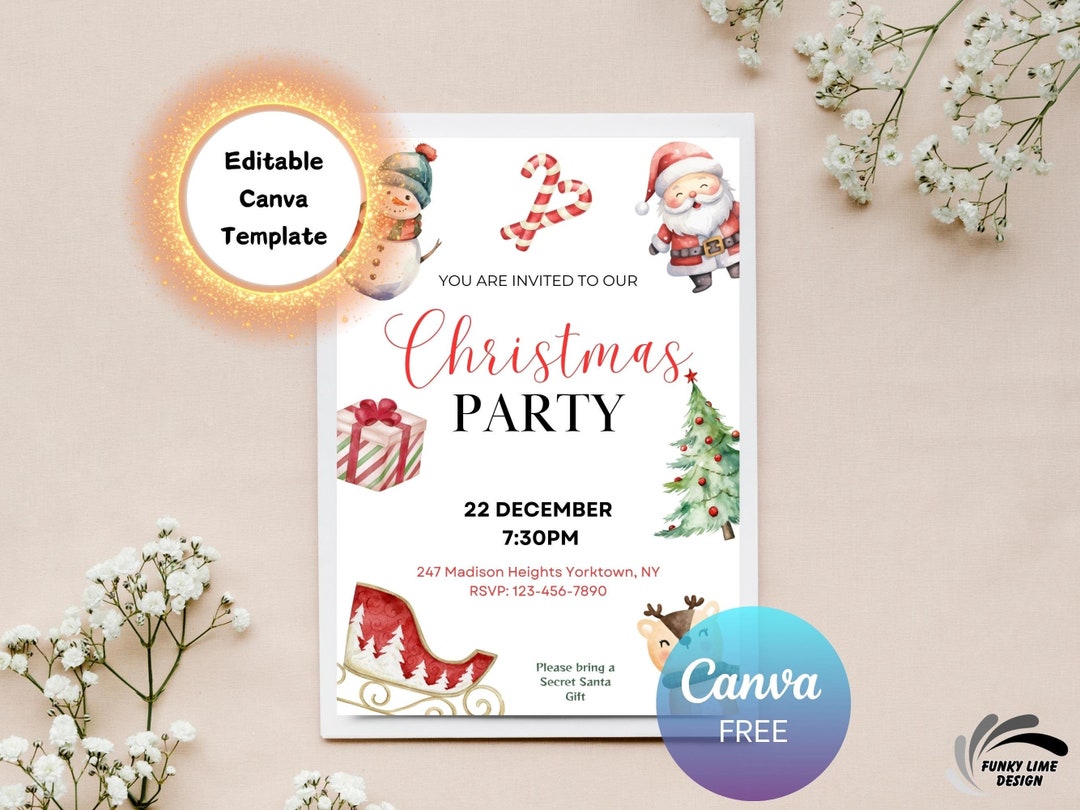 Kids Christmas Party Invitation Template, Cute Christmas Party Invite ...
