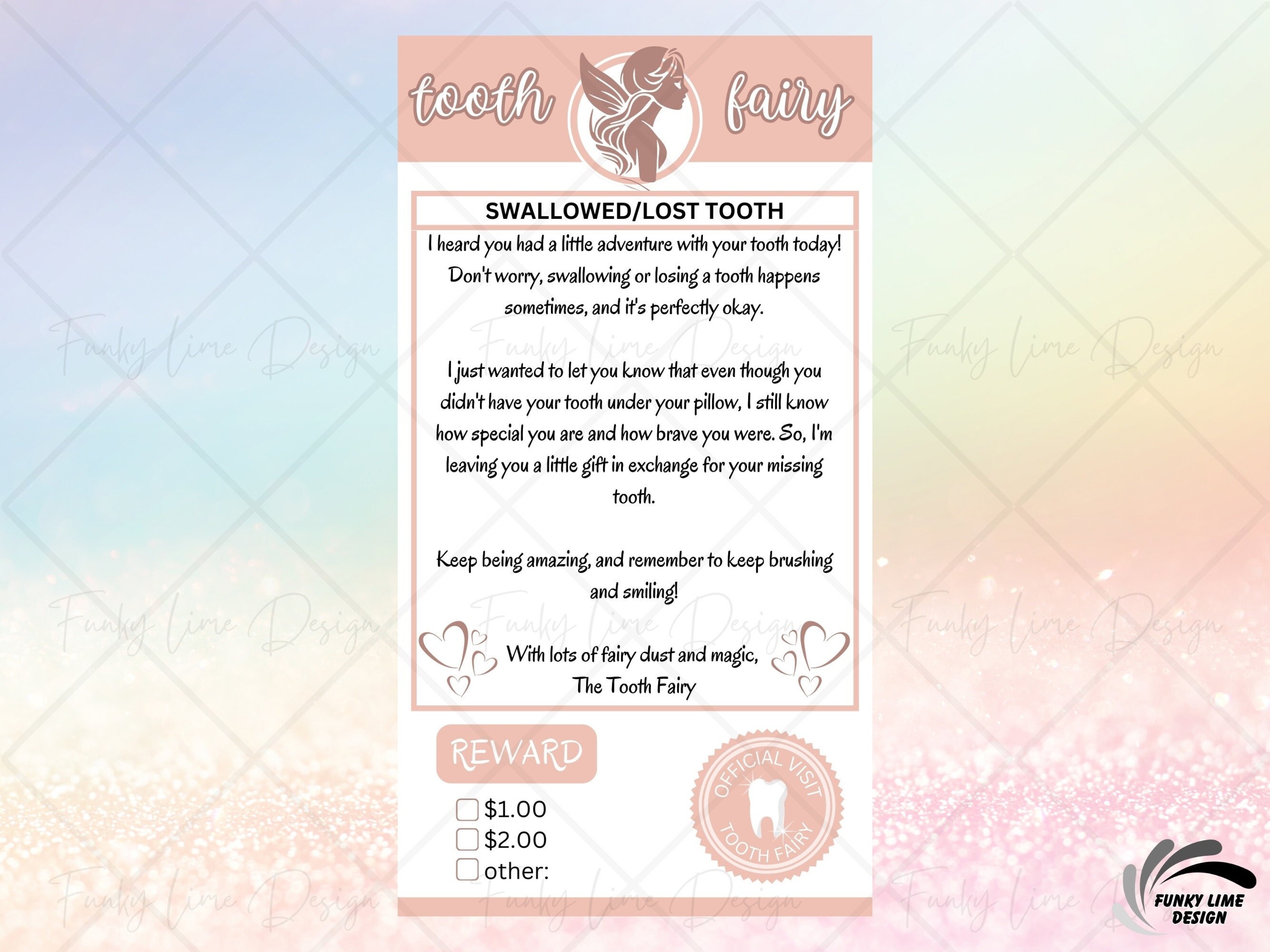 Swallowed Tooth Fairy Letter, Instant Download, Lost or Missing Tooth ...