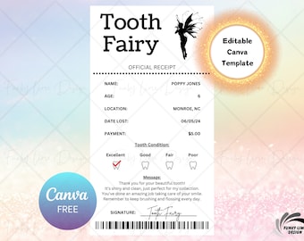 Editable Tooth Fairy Receipt Printable Certificate First Tooth Lost ...