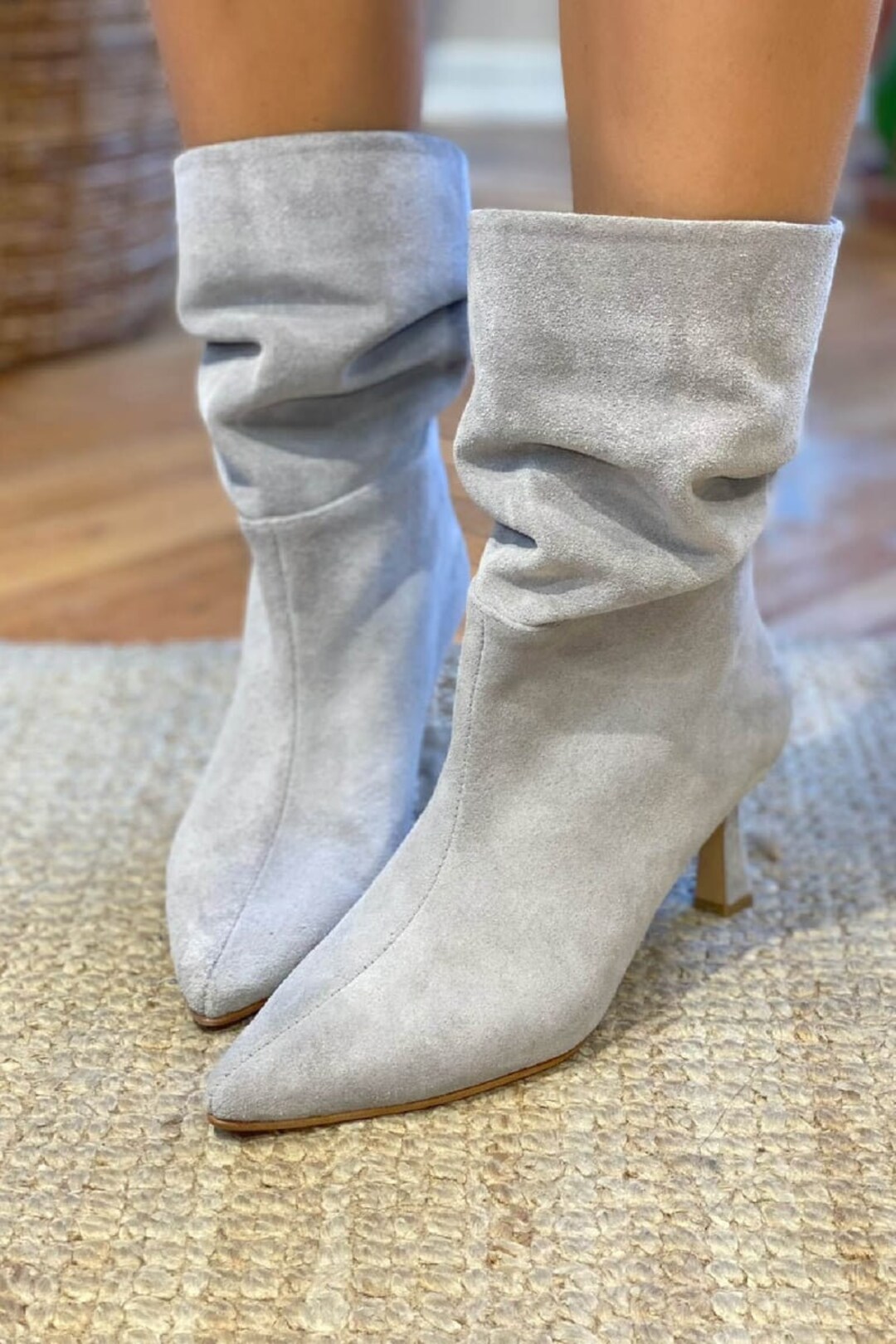 Gray Ankle Boots Genuine Suede Women Boots Comfy Boots - Etsy