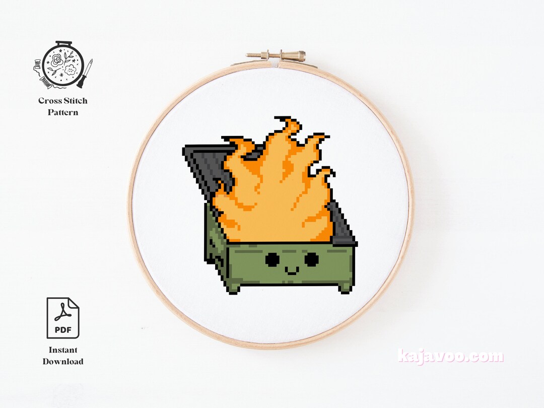Dumpster Fire Cross Stitch Pattern. Funny Cross Stitch Pattern Ironic ...