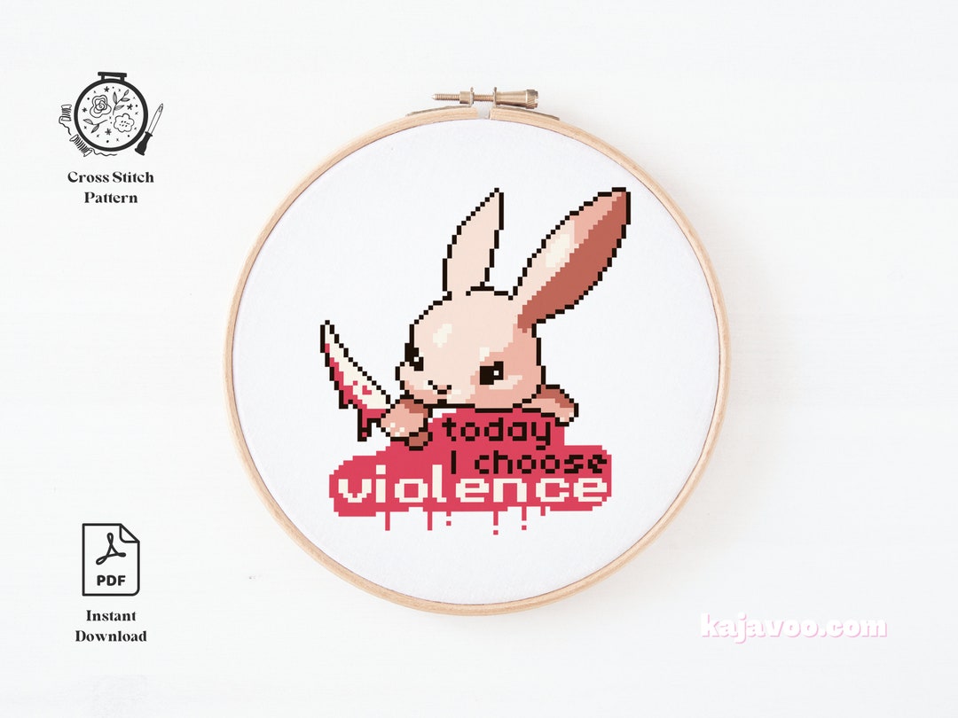Violence Bunny Cross Stitch Pattern. Funny Cross Stitch Pattern Animals ...
