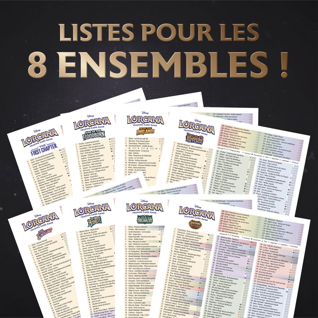 Digital Download Card List Checklist Lorcana French Set 1-8 Set Binder ...