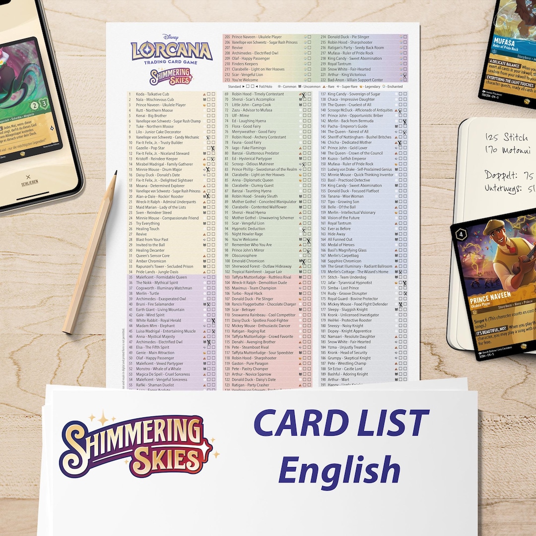 Digital Download Card List Checklist Lorcana Shimmering Skies English ...