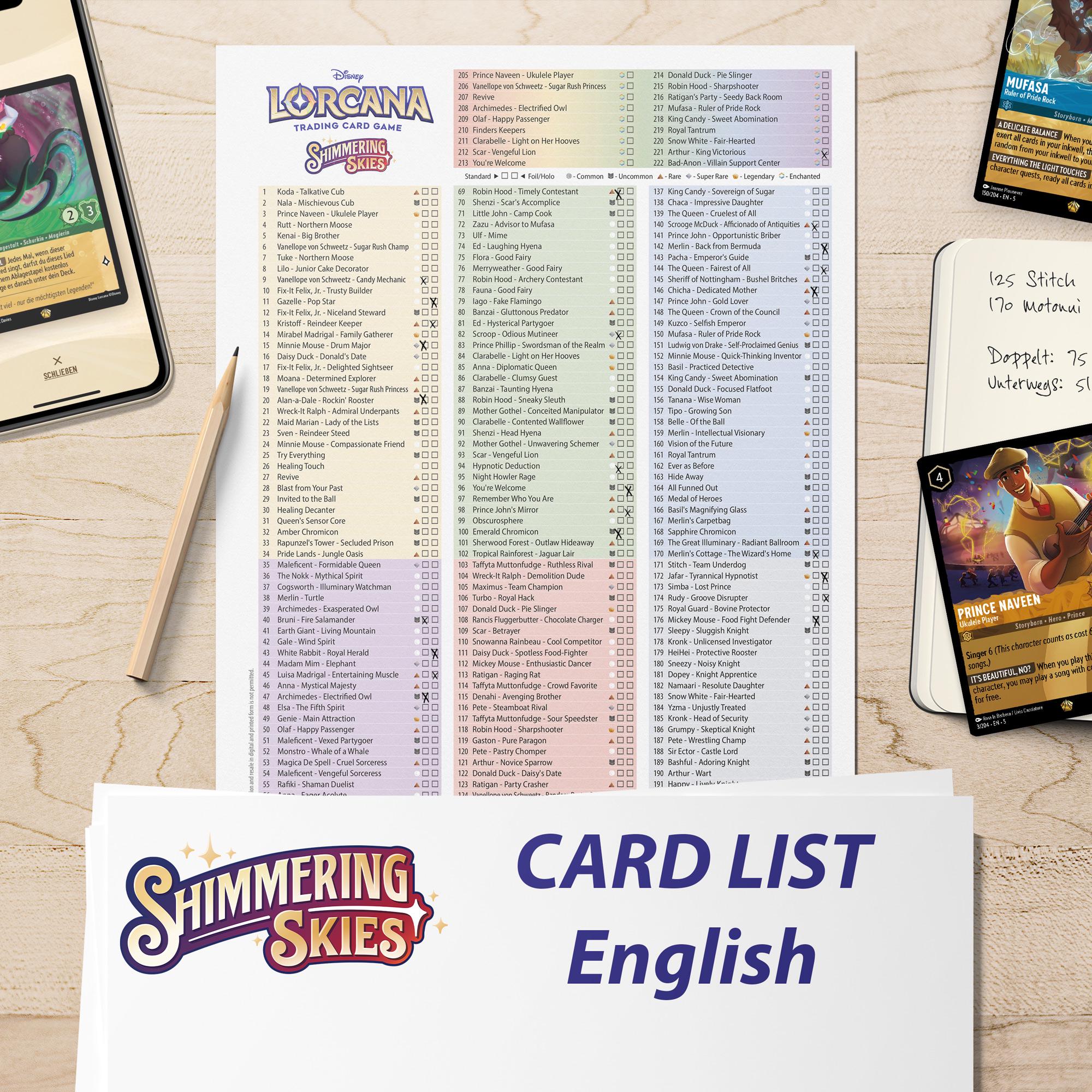 Digital Download Card List Checklist Lorcana Shimmering Skies English ...