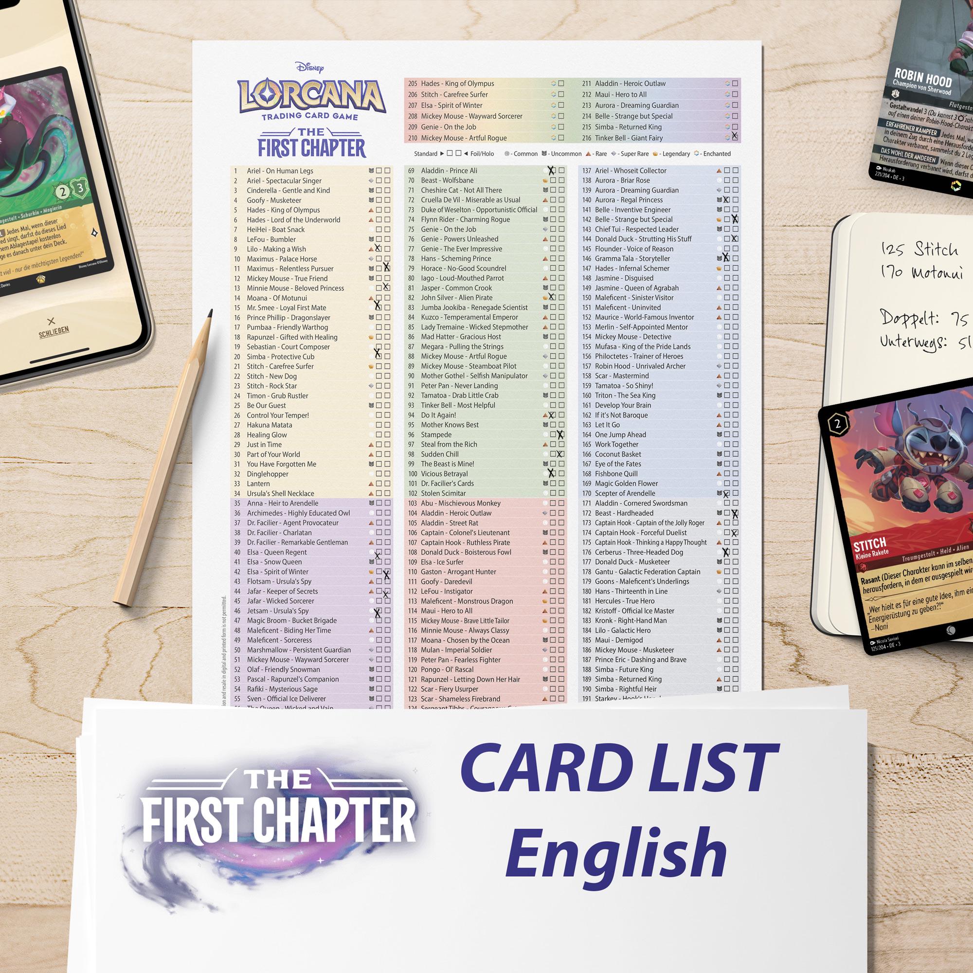 Digital Download Card List Checklist Lorcana English Set 1-6 Set Binder ...