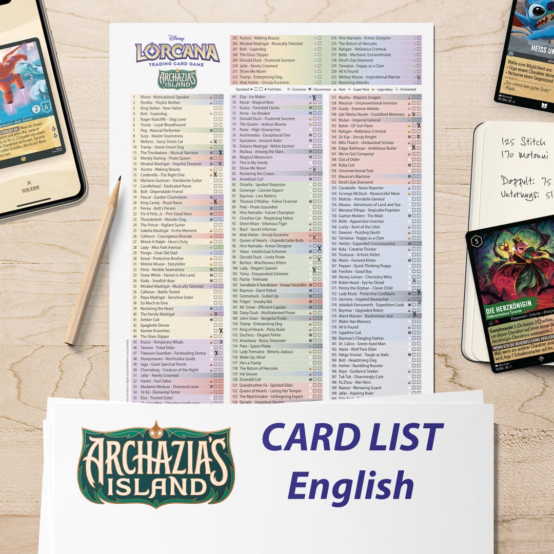 Digital Download Card List Checklist Lorcana Archazias Island English ...