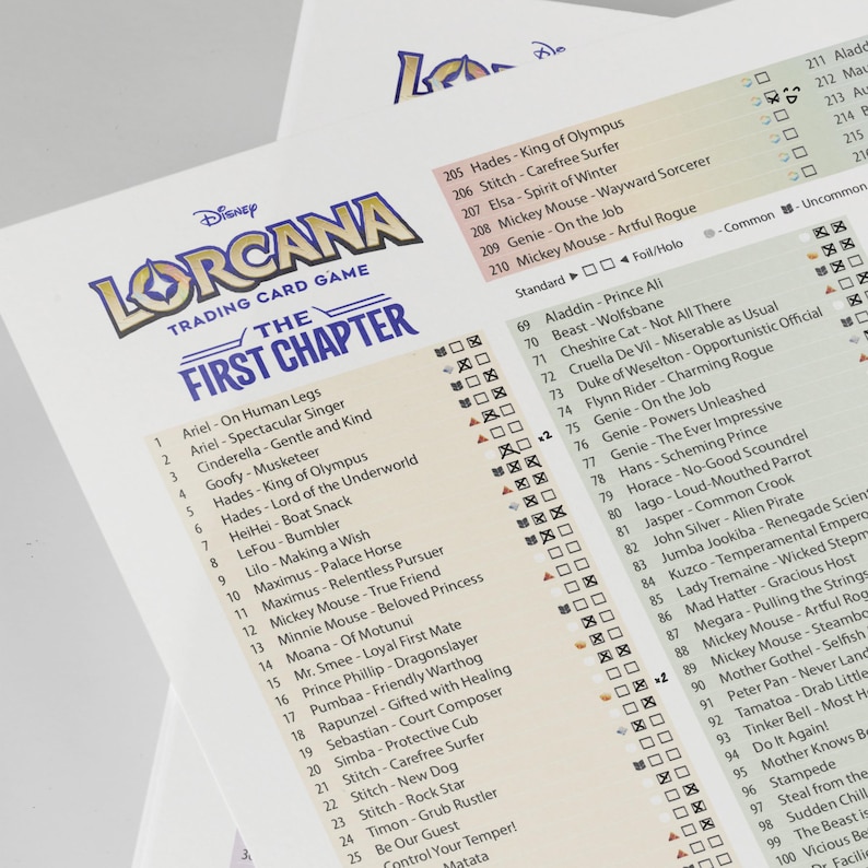 Digital Download Card List Checklist Lorcana English Set 1-6 Set Binder ...