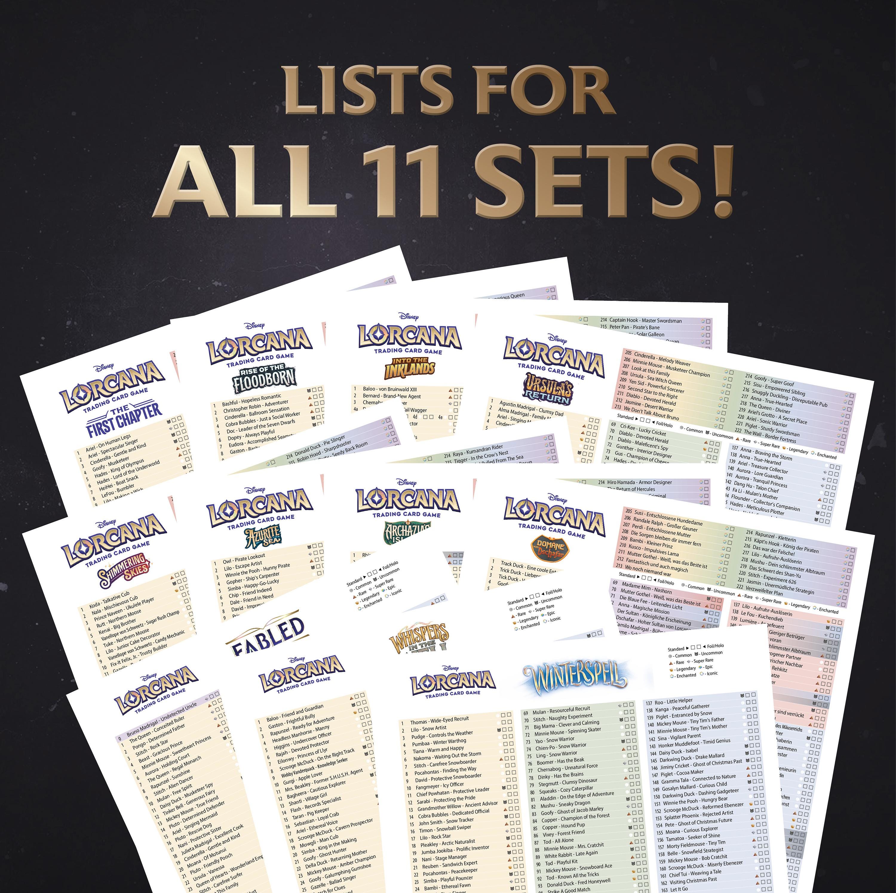 Digital Download Card List Checklist Lorcana English Set 1-11 Set ...
