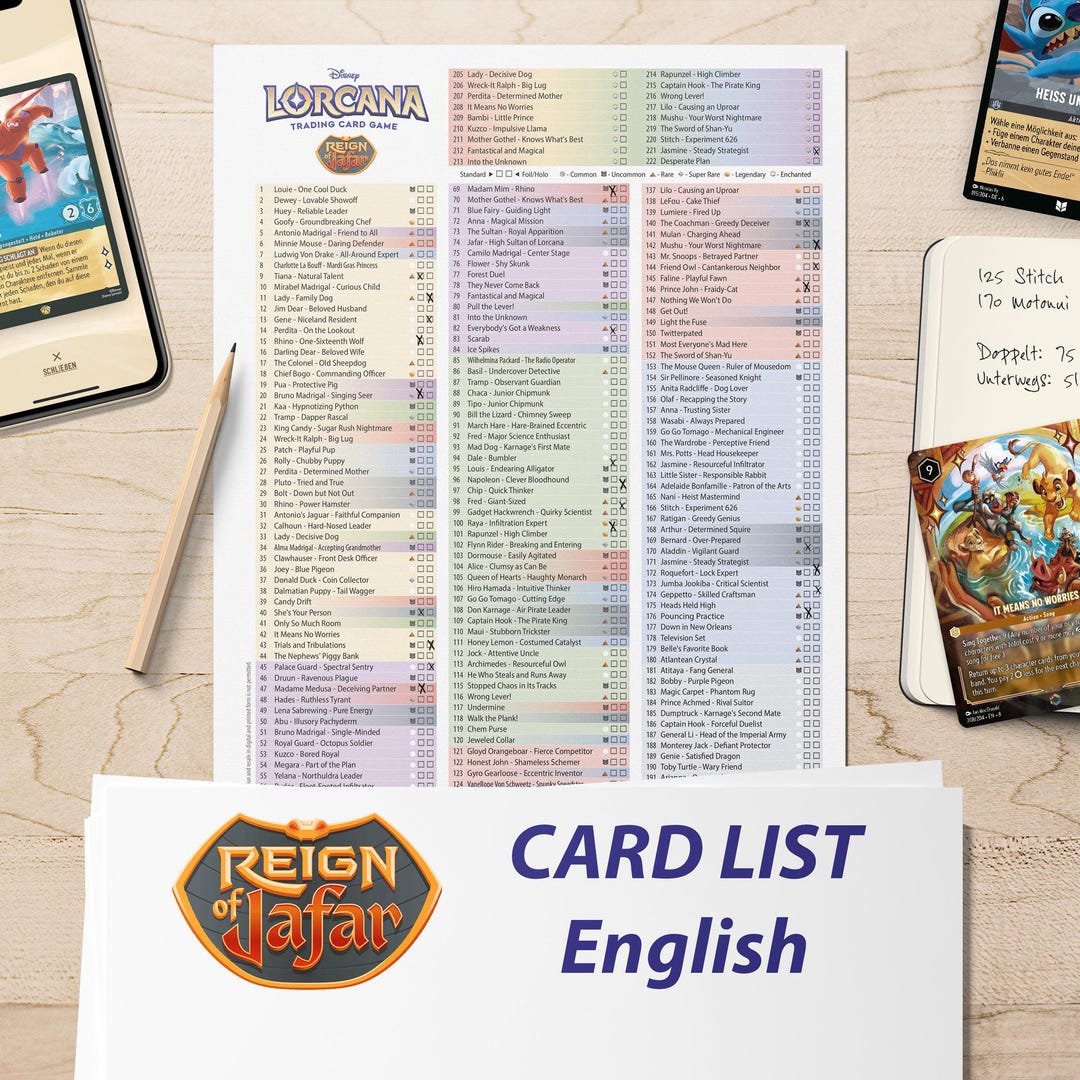 Digital Download Card List Checklist Lorcana Reign of Jafar English 8th ...