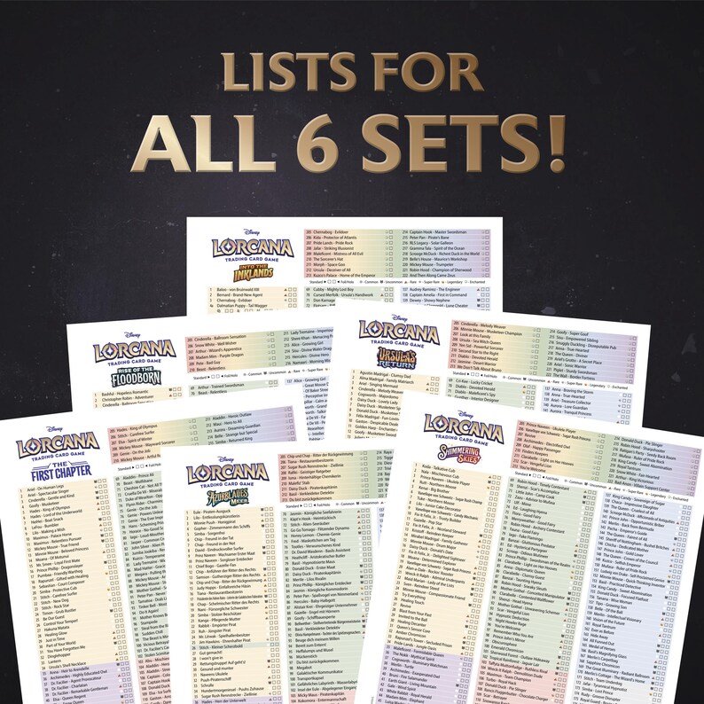 Digital Download Card List Checklist Lorcana English Set 1-6 Set Binder ...