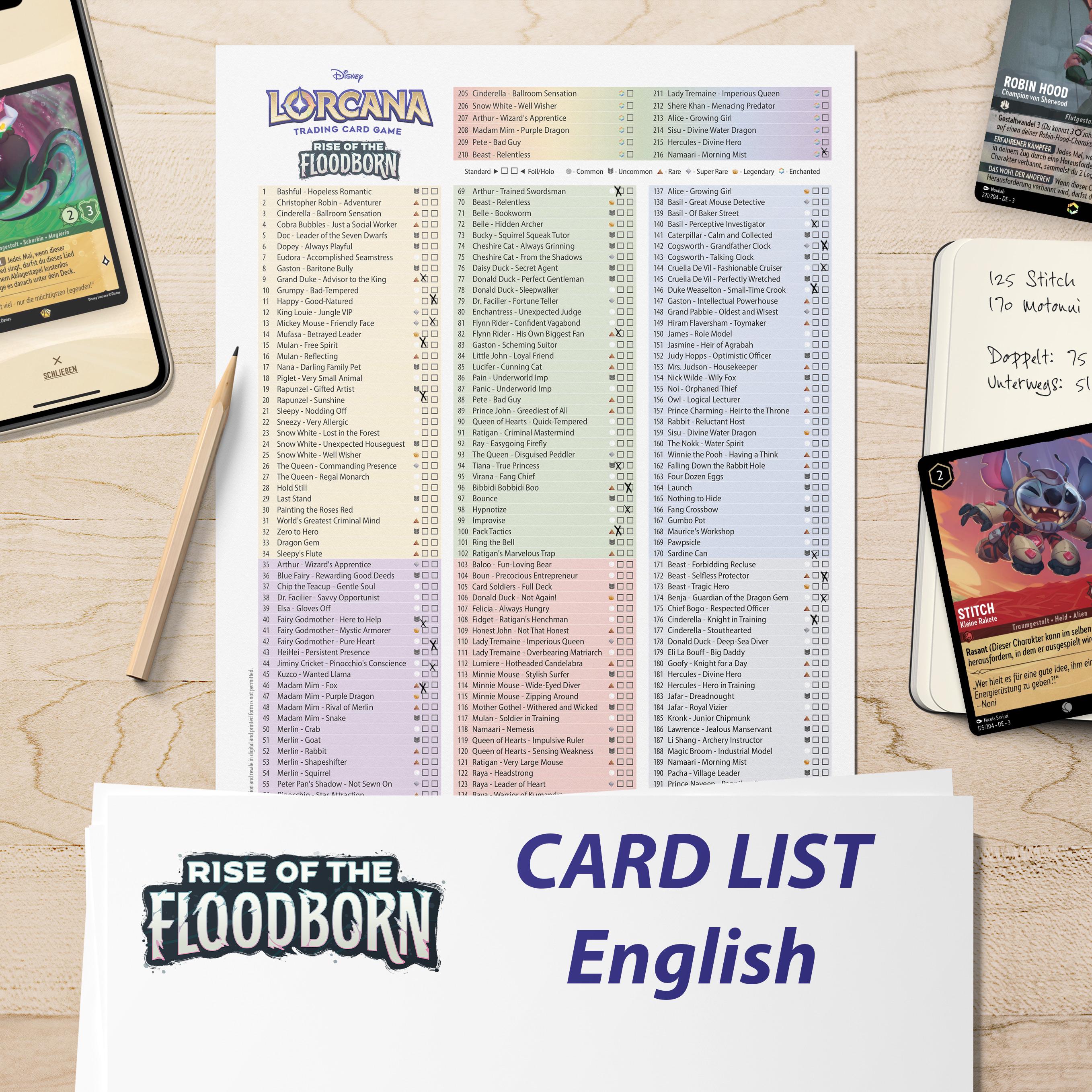 Digital Download Card List Checklist Lorcana English Set 1-6 Set Binder ...