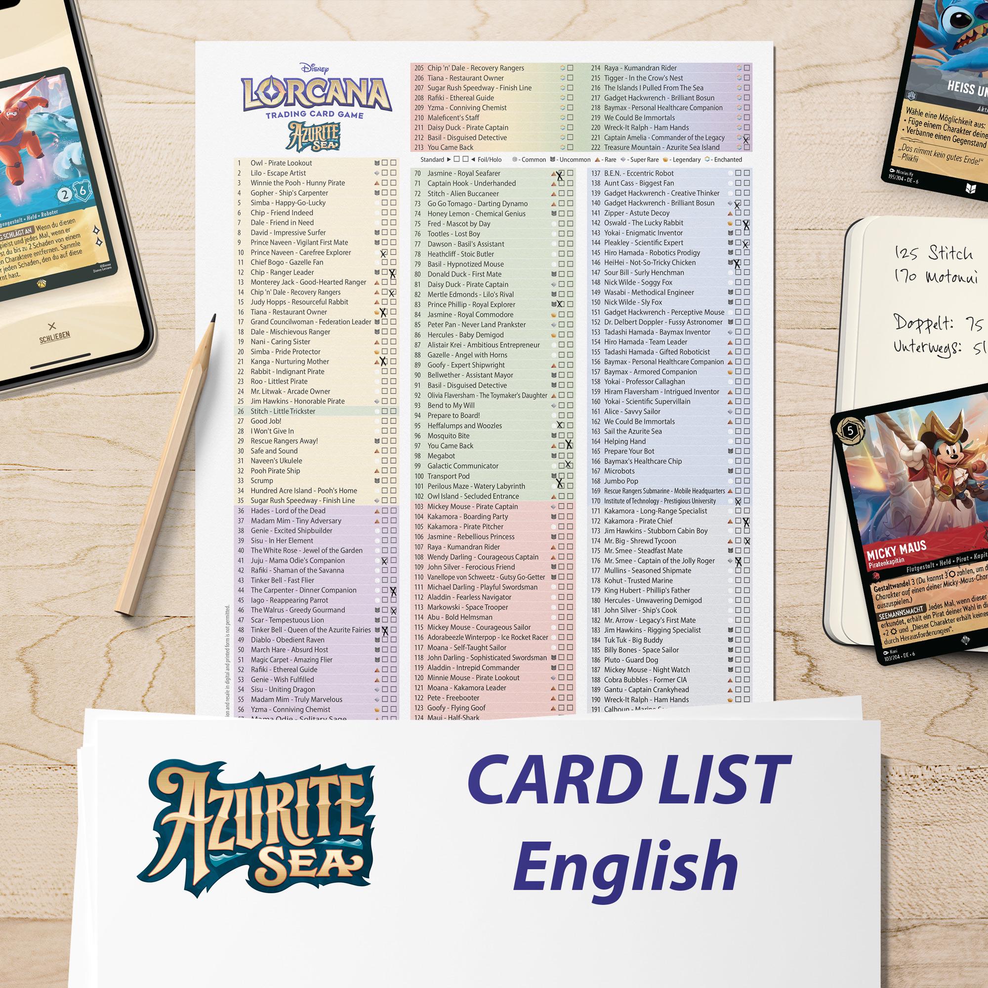 Digital Download Card List Checklist Lorcana Azurite Sea English 6th ...