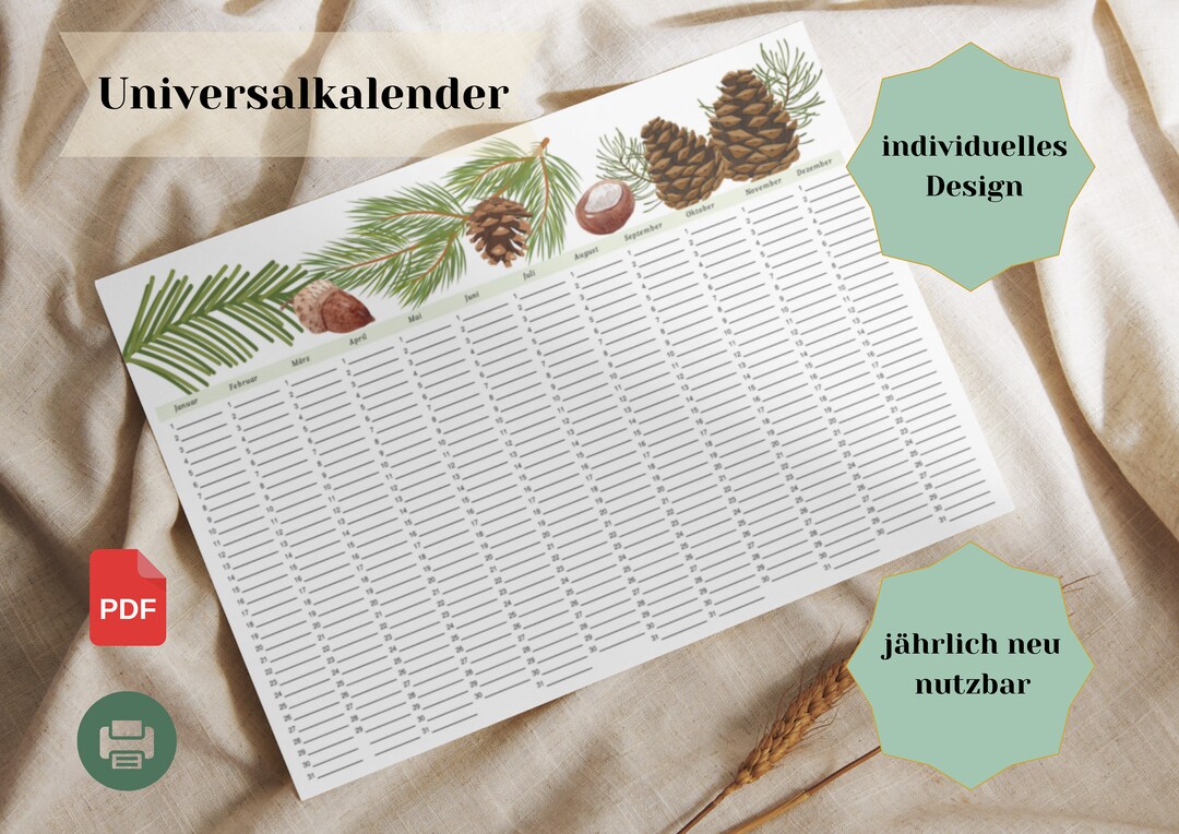 Universal Calendar, Permanent Calendar for Printing - Etsy