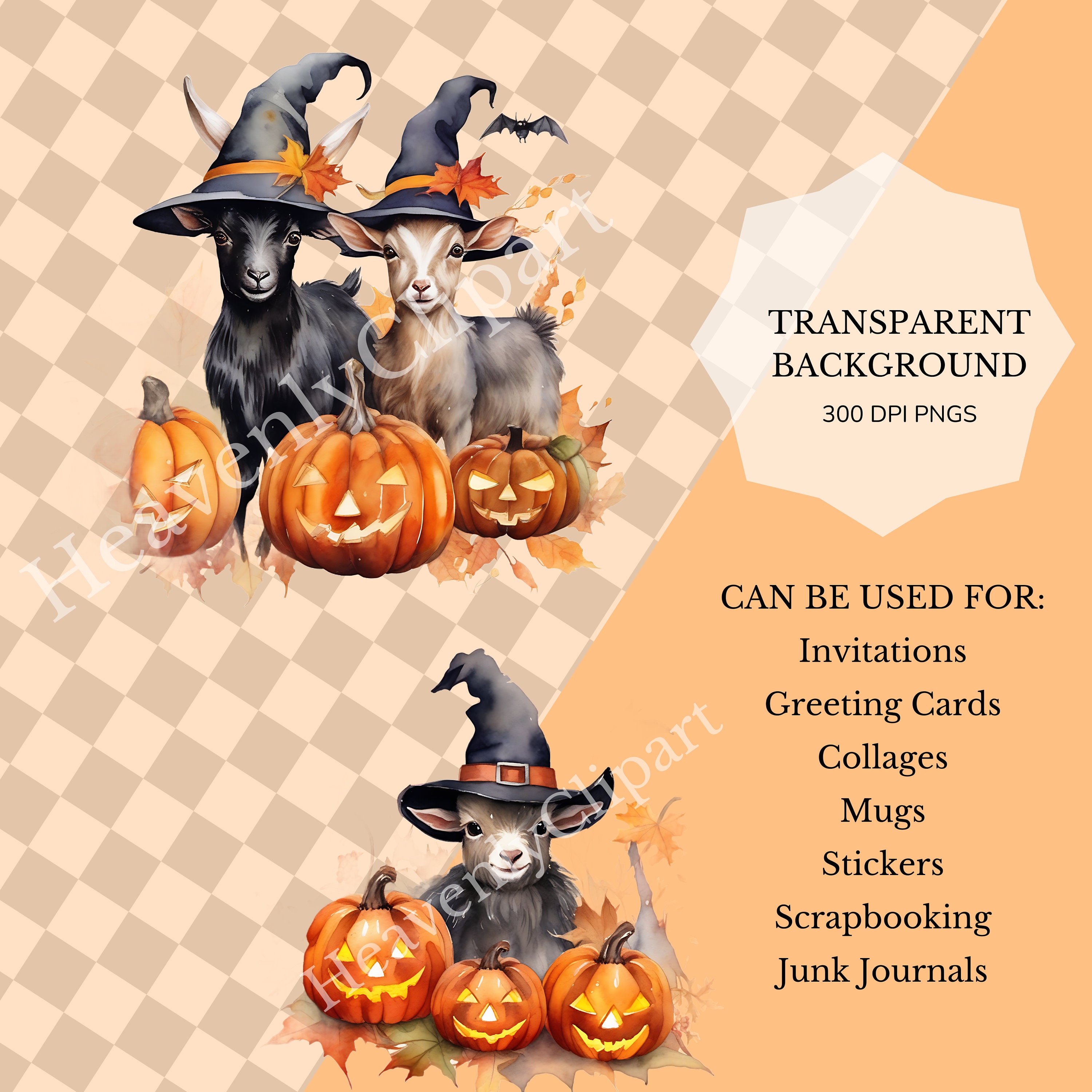 Watercolor Halloween Farm Animals Collection Clipart 57 PNG Halloween ...