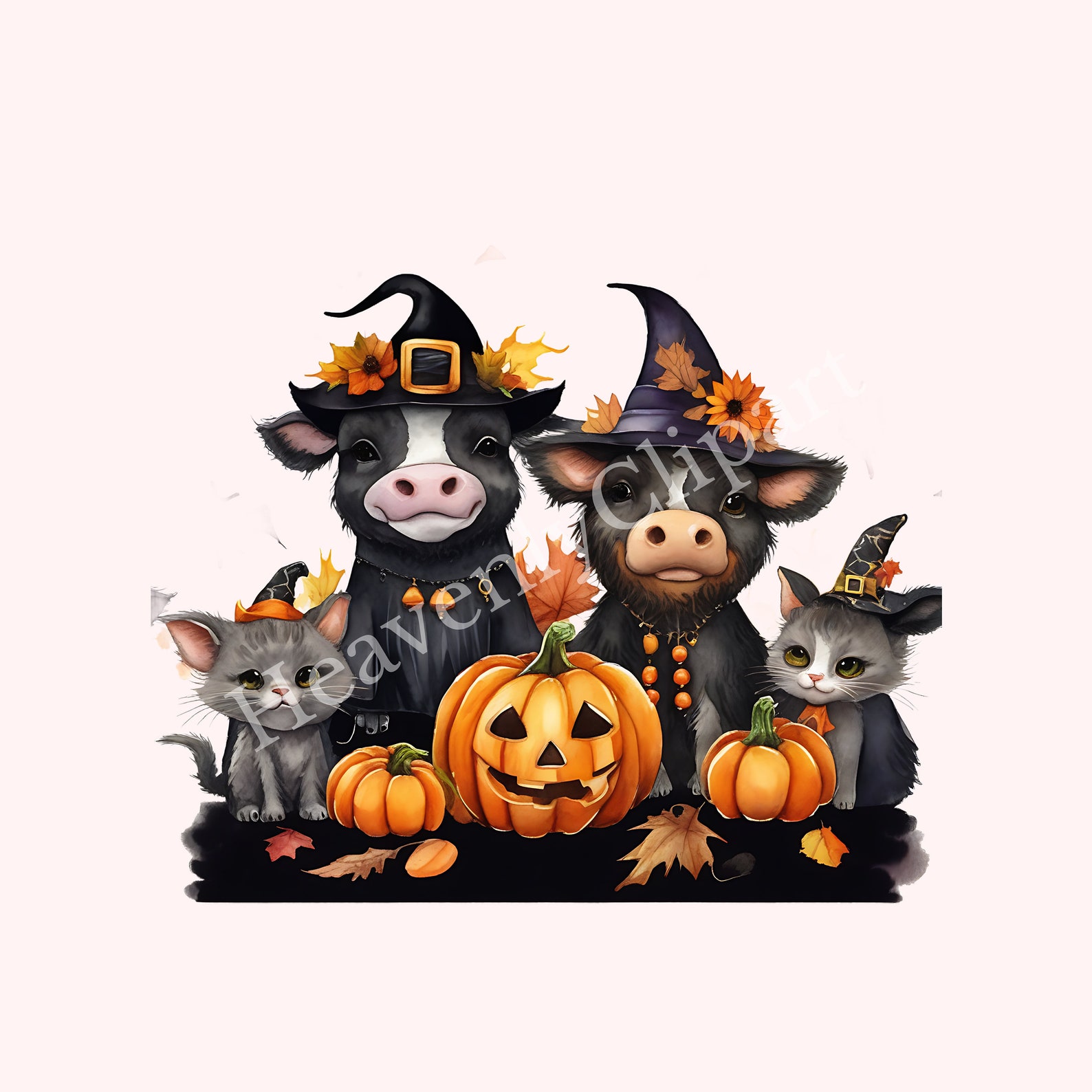 Watercolor Halloween Farm Animals Collection Clipart 57 PNG Halloween ...