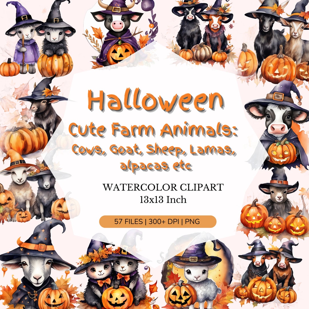 Watercolor Halloween Farm Animals Collection Clipart 57 PNG Halloween ...