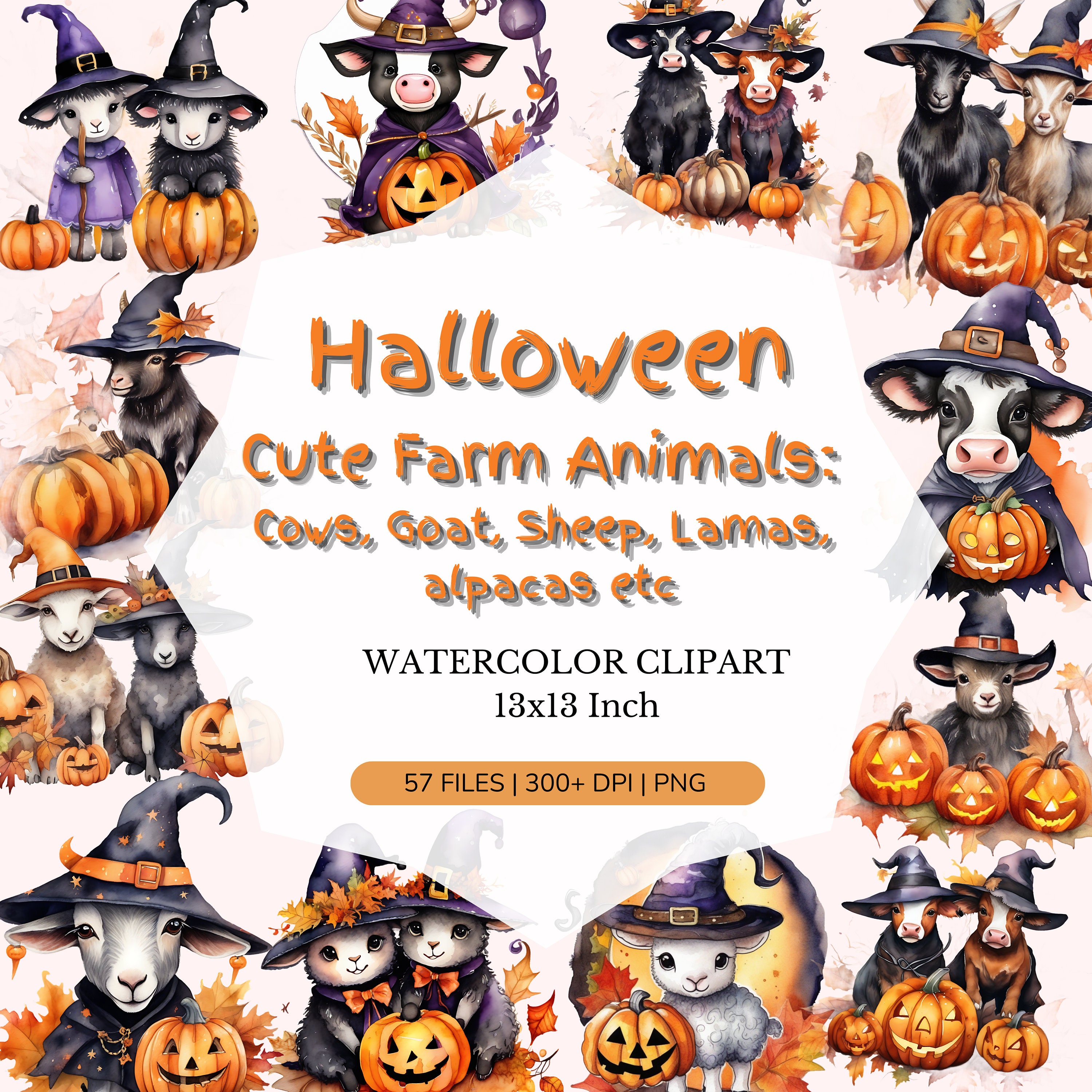 Watercolor Halloween Farm Animals Collection Clipart 57 PNG Halloween ...