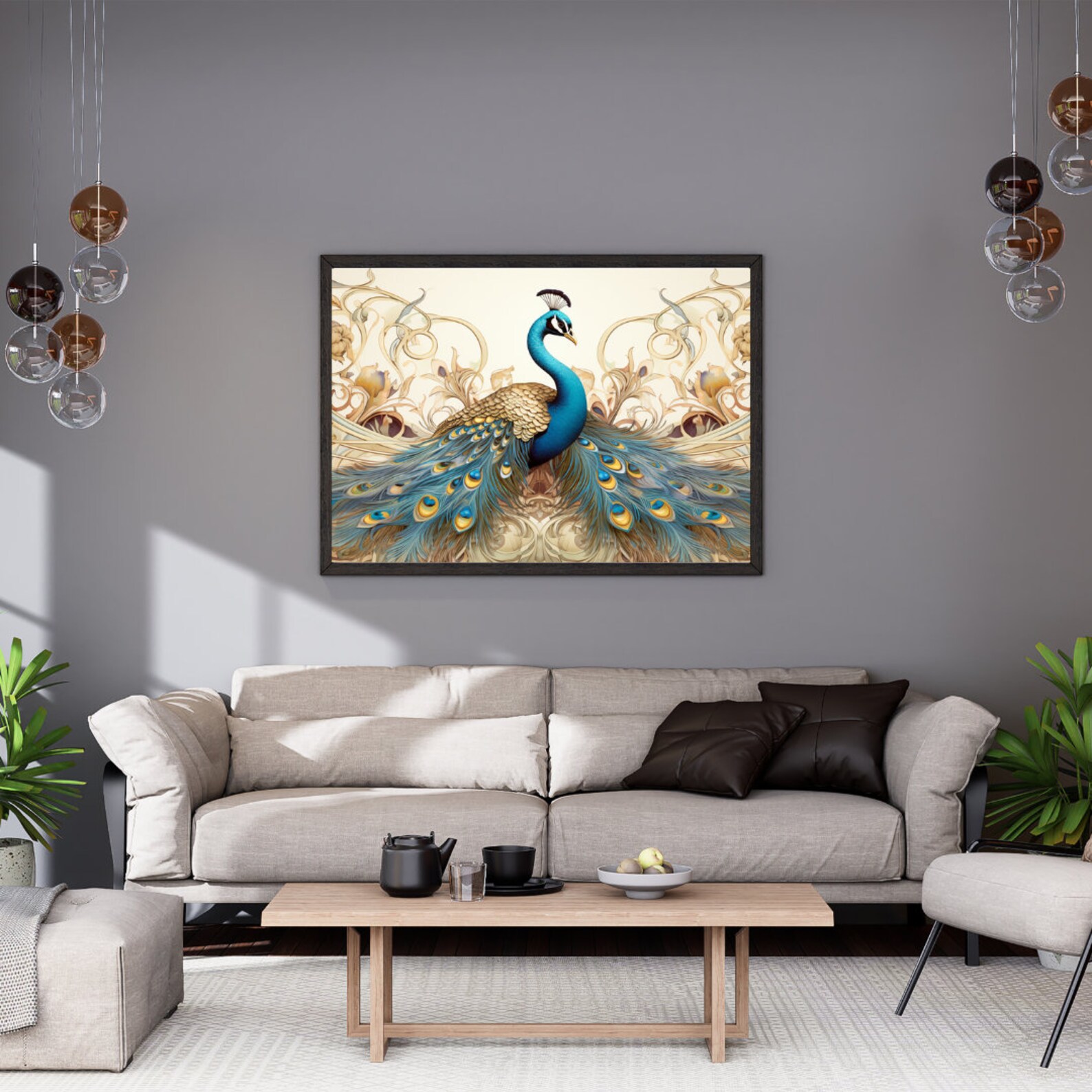 Majestic Splendor: Art Nouveau Peacock Illustration Wall Art Printable ...