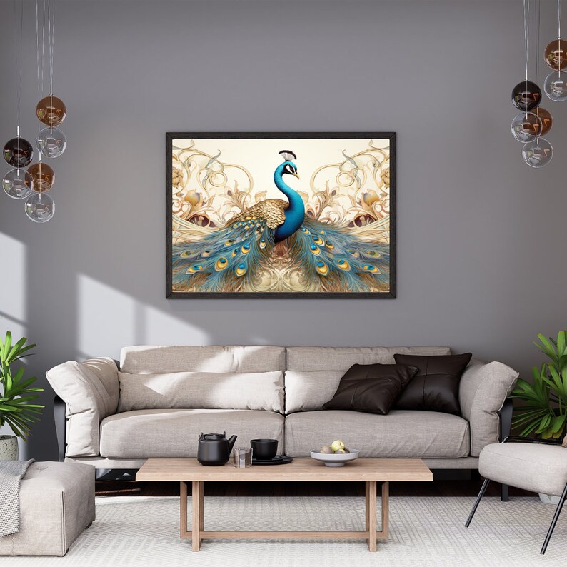 Majestic Splendor: Art Nouveau Peacock Illustration Wall Art Printable ...